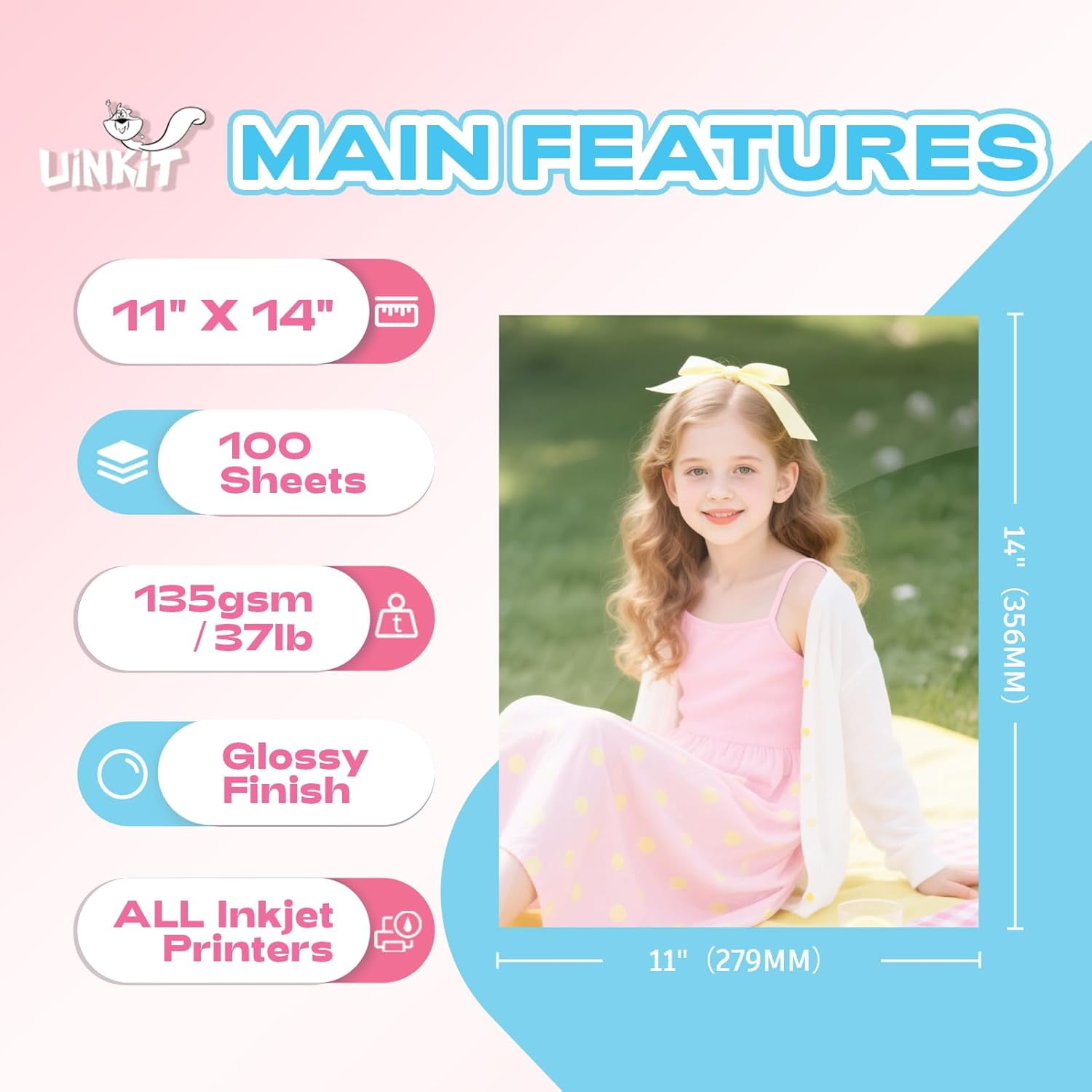 SHILIU-37lb Thin Flyer Paper Glossy 11x14 Inkjet 100 Sheets Single Side ...