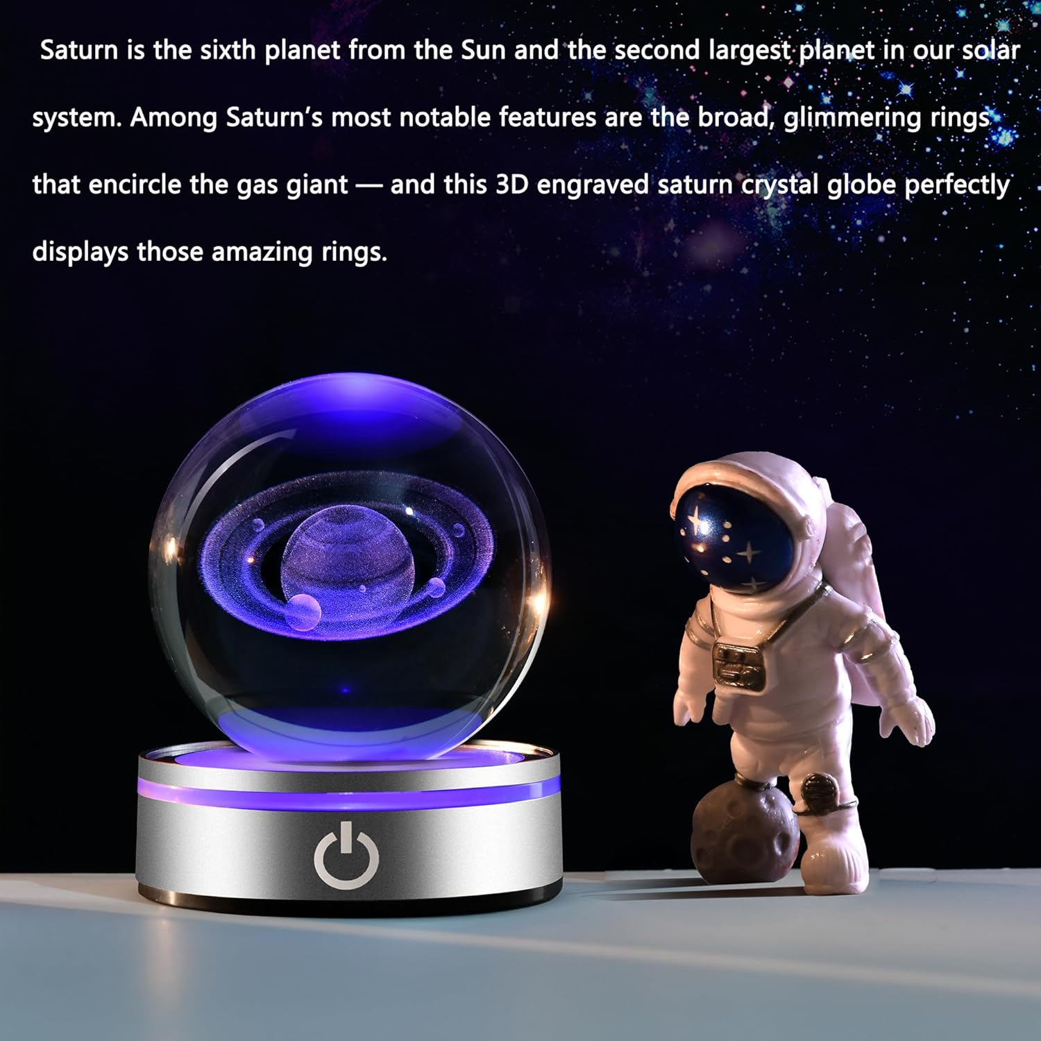 SHILIU-3D Saturn Crystal Ball Lamp Space Themed Gifts Engraved Glass ...