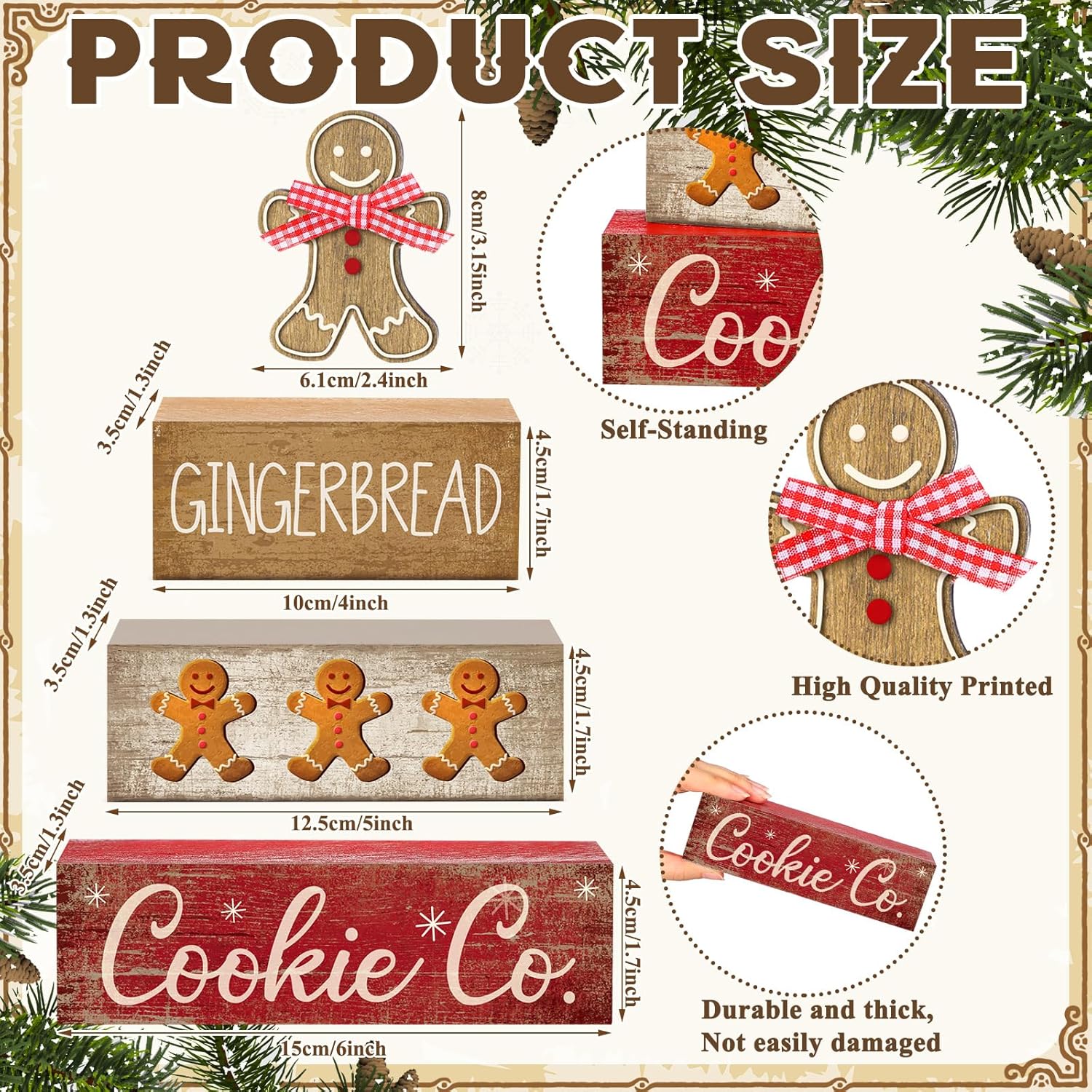 SHILIU-4 Pcs Christmas Table Decor Gingerbread Man Decoration Christmas ...