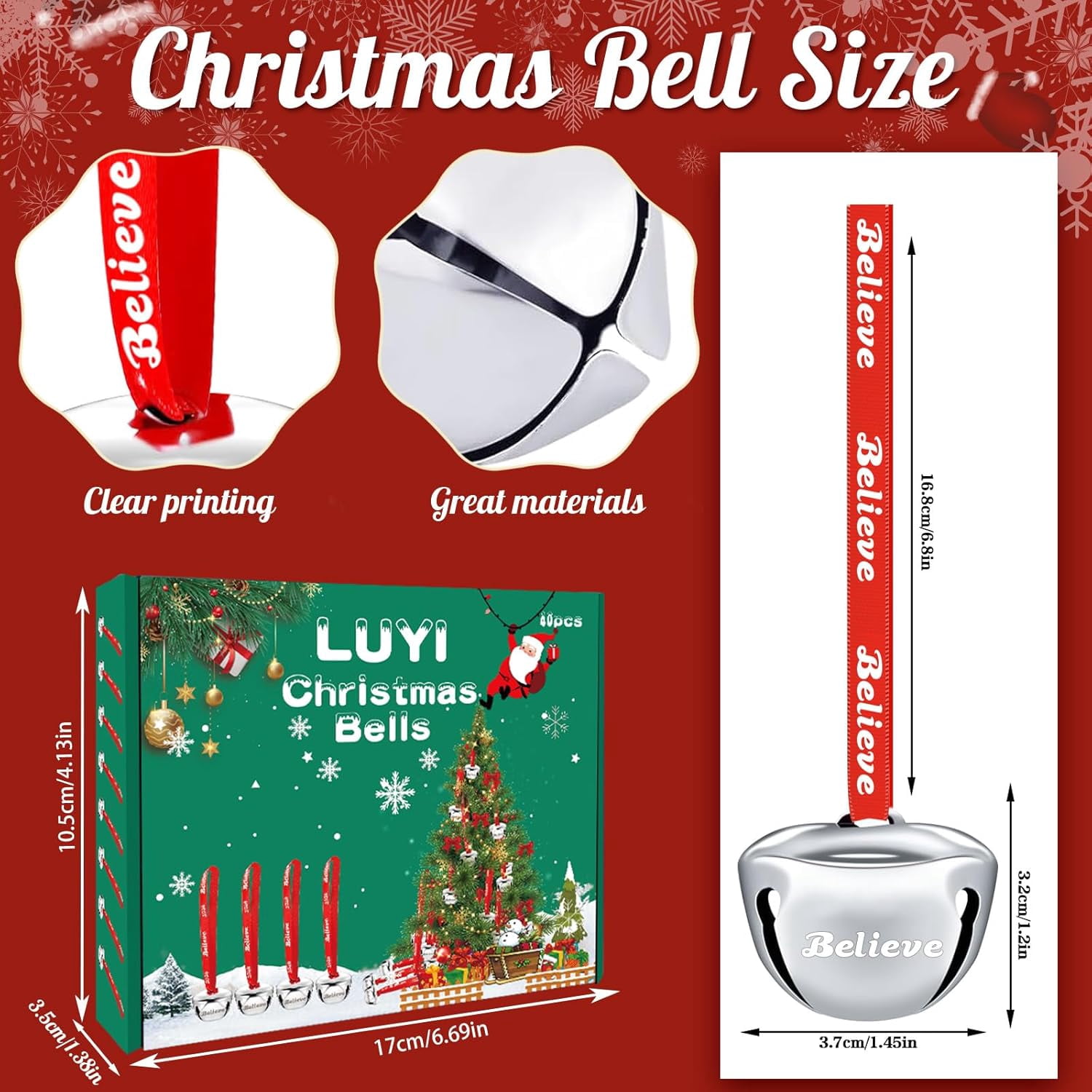 SHILIU-40 Sets Christmas Bells Ornaments, Christmas Believe Bells Bulk ...