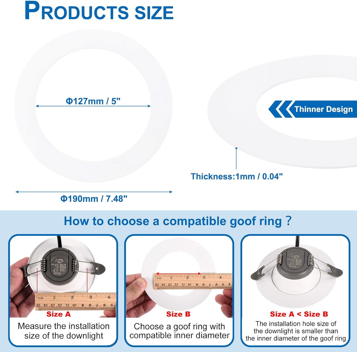 SHILIU-5" ID 7.48" OD Goof Rings for Recessed Light, Matte White Goof ...