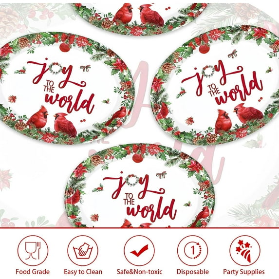 SHILIU-50 Pcs Christmas Oval Paper Plates 10" x 12" Large Joy to The ...