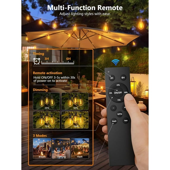 SHILIU-50FT LED Outdoor String Lights with Remote,16+ 1 Shatterproof ...