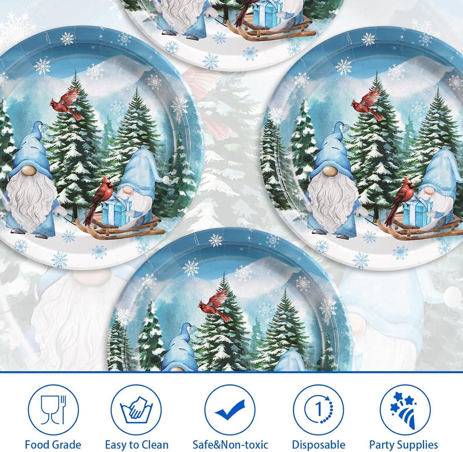 SHILIU-50Pcs Christmas Gnome Paper Plates 10 Inch Large Heavy Duty ...