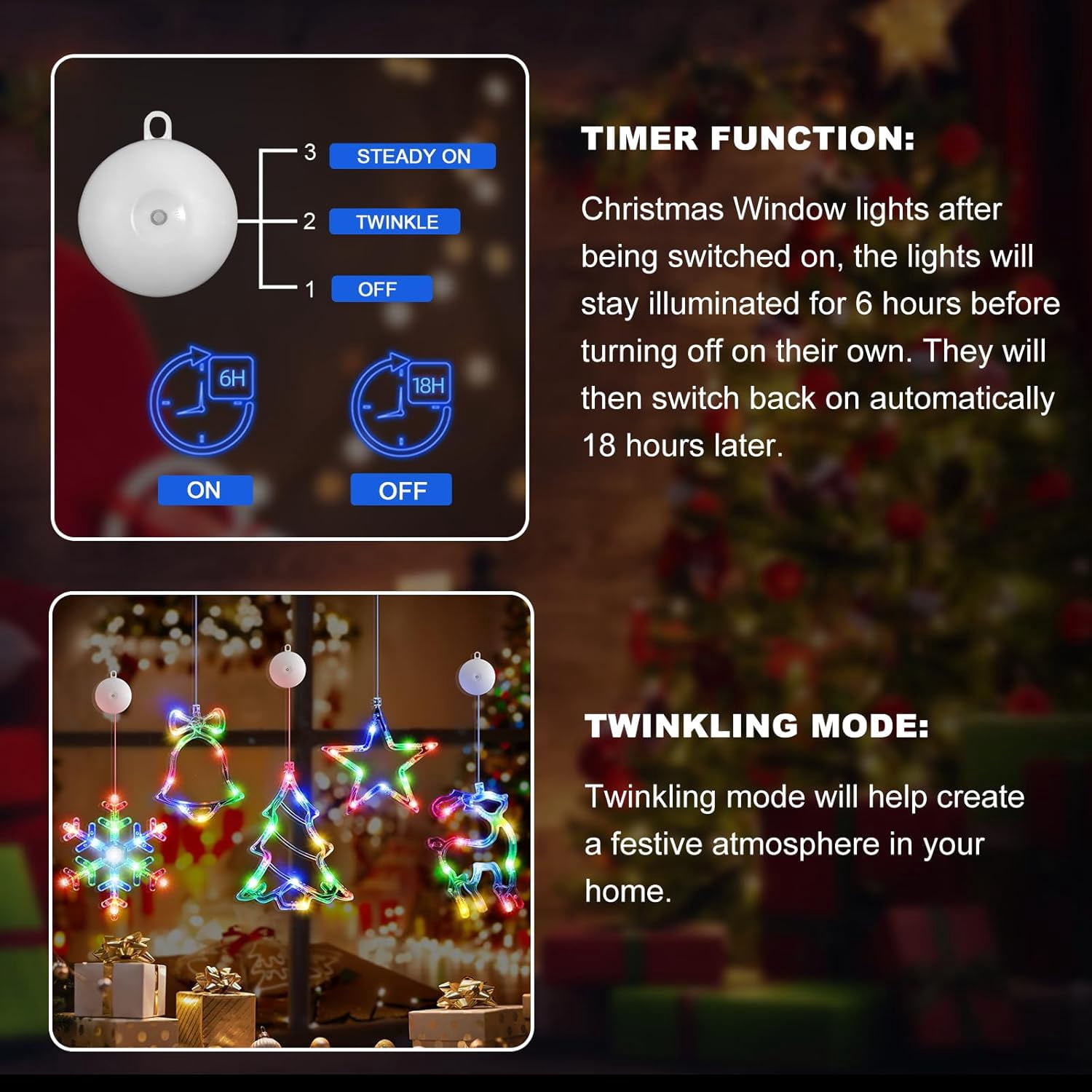SHILIU-5Pack Christmas Window Lights Decorations with Timer,Battery ...