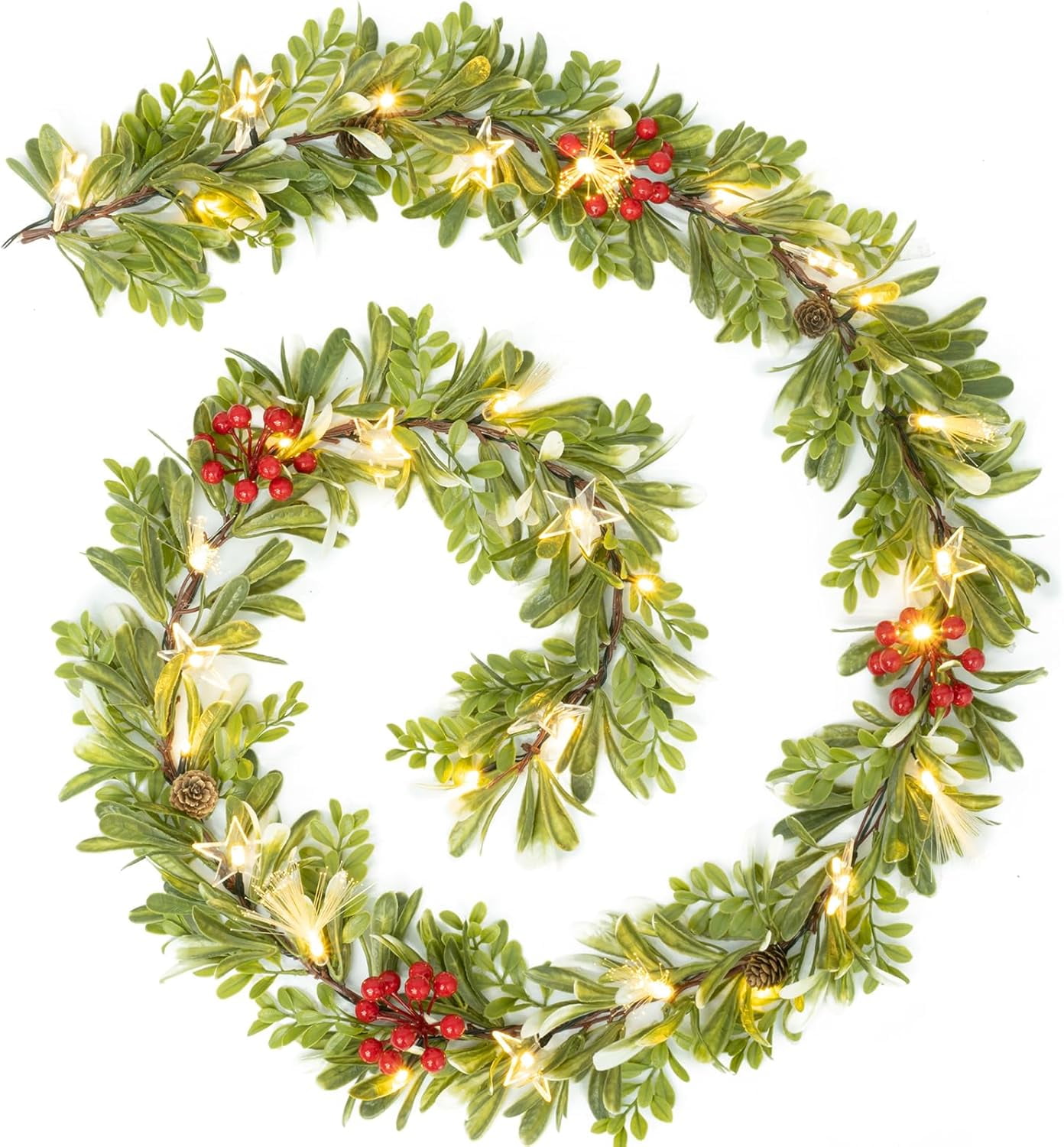 SHILIU-6.5FT Christmas Garland with Lights & Timer, 30 LED Pre-lit ...
