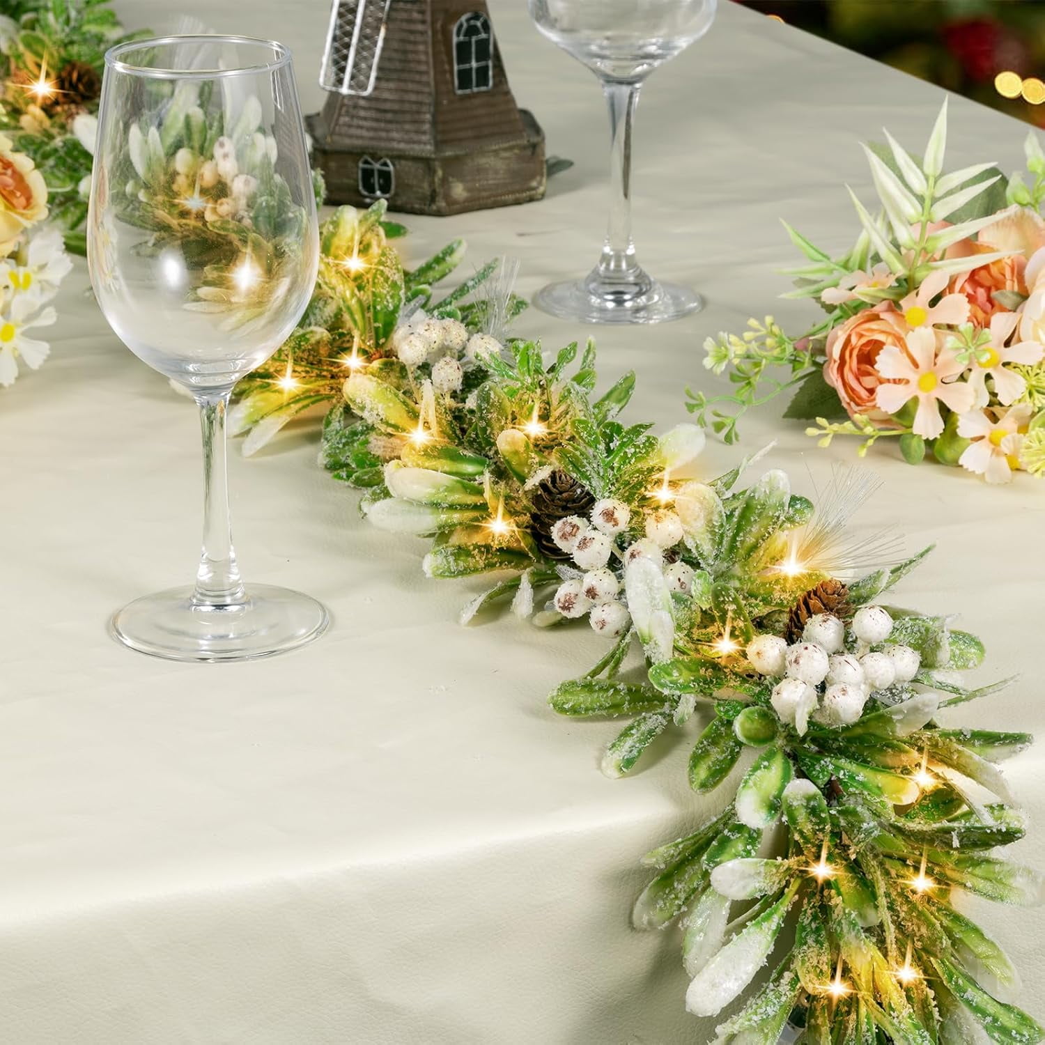 SHILIU-6.5FT Christmas Garland with Lights & Timer, 30 LED Pre-lit ...