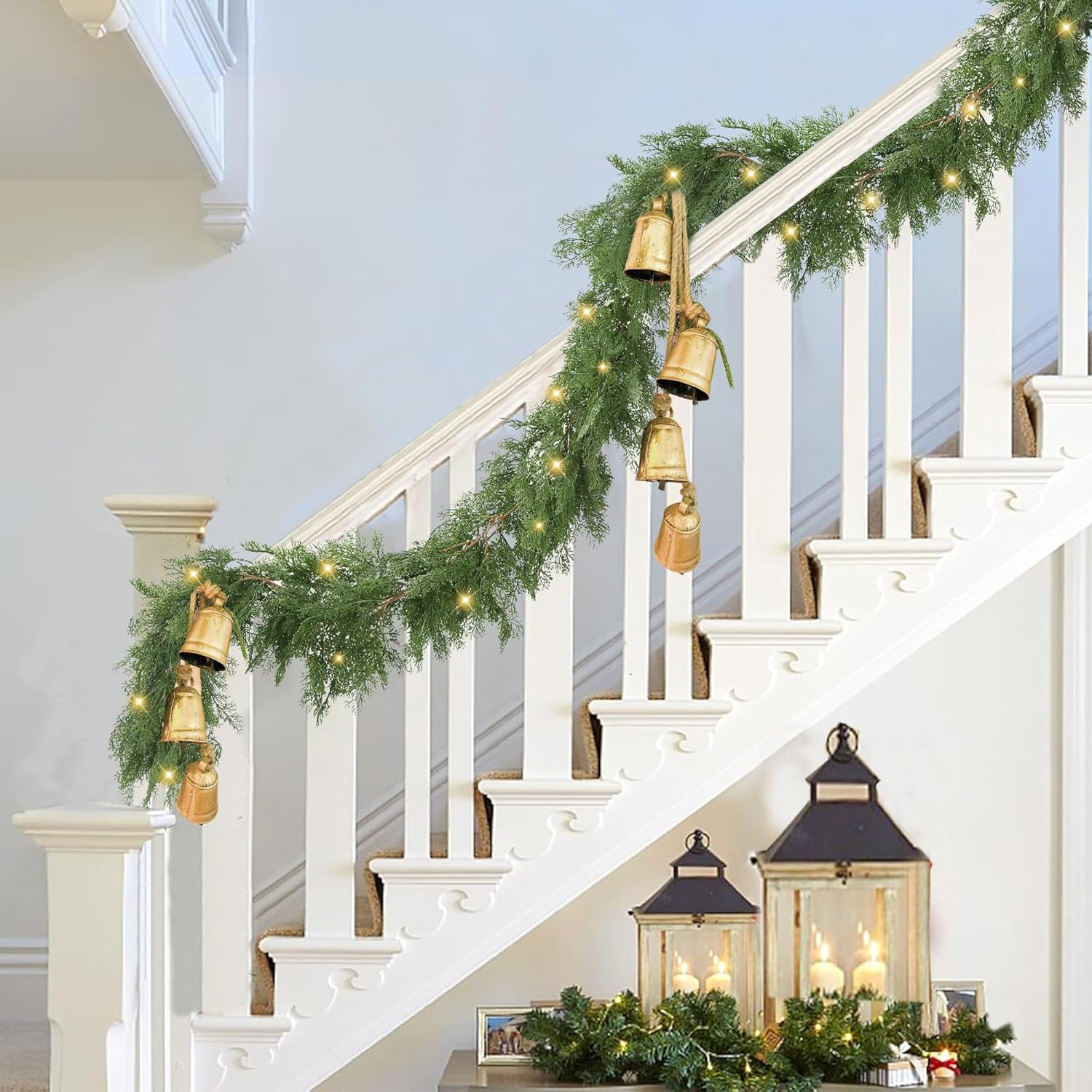 SHILIU-6.5Ft Christmas Cedar Garland Artificial Pine Cypress Realistic ...
