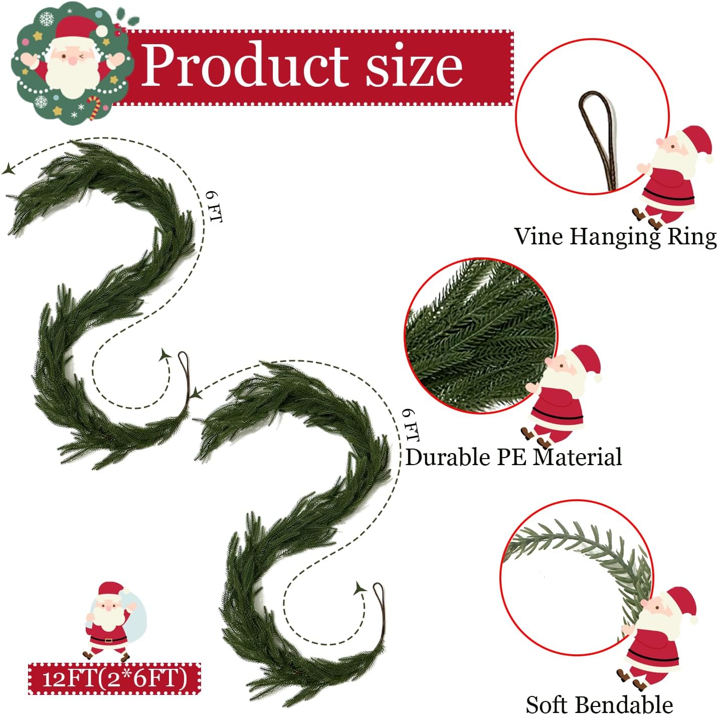 SHILIU-6 Ft 2 Pcs Artificial Norfolk Pine Garlands, Realistic Pine ...