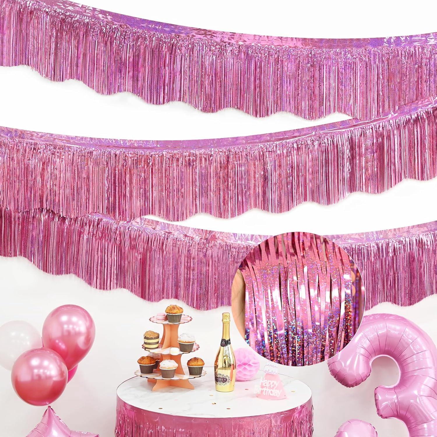 SHILIU-6 Pack Pink Foil Fringe Garland Birthday Party Decorations, 59Ft ...
