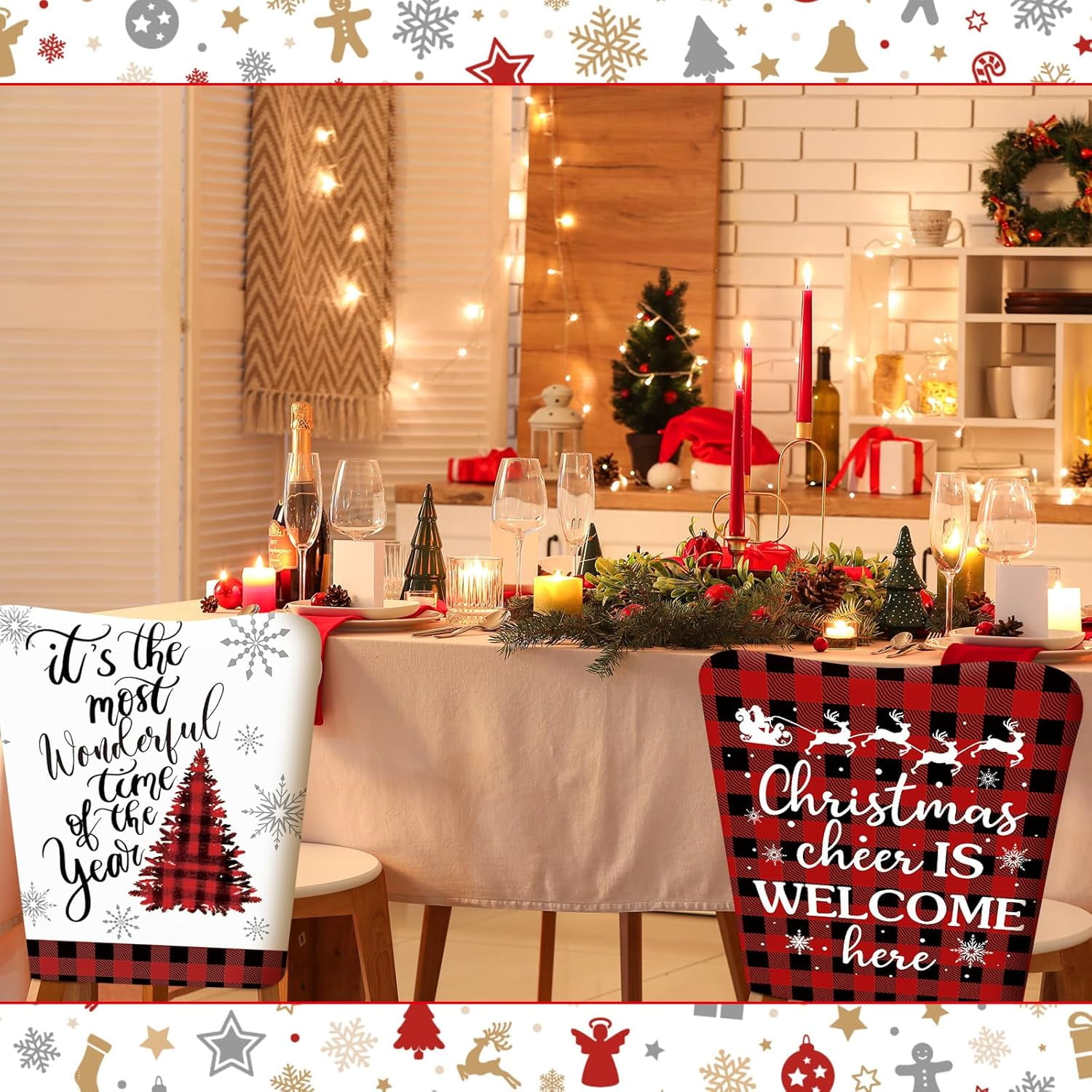 SHILIU-6 Pcs Christmas Chair Covers Red Black Buffalo Plaid Chair Back ...