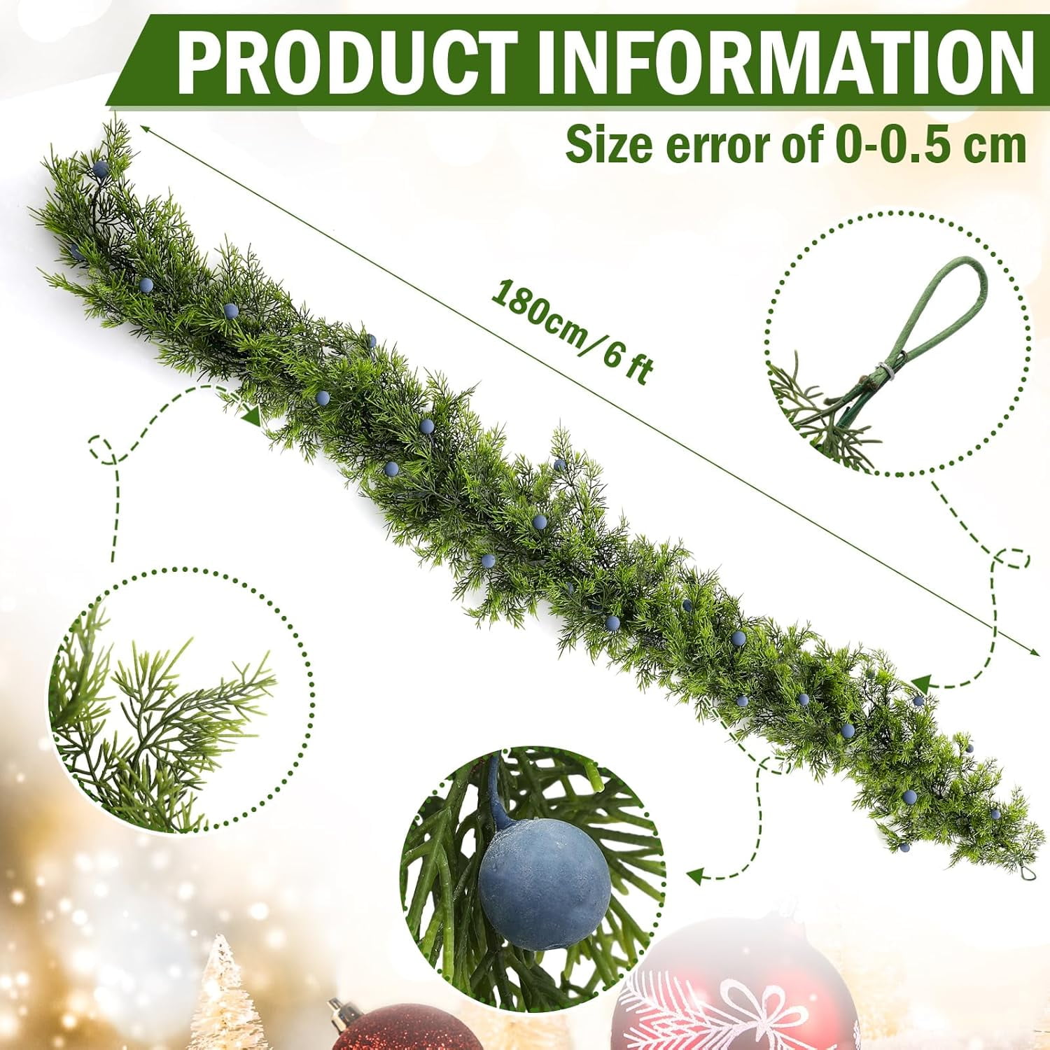 SHILIU-6 ft Artificial Arborvitae Garland with Blueberry Realistic ...