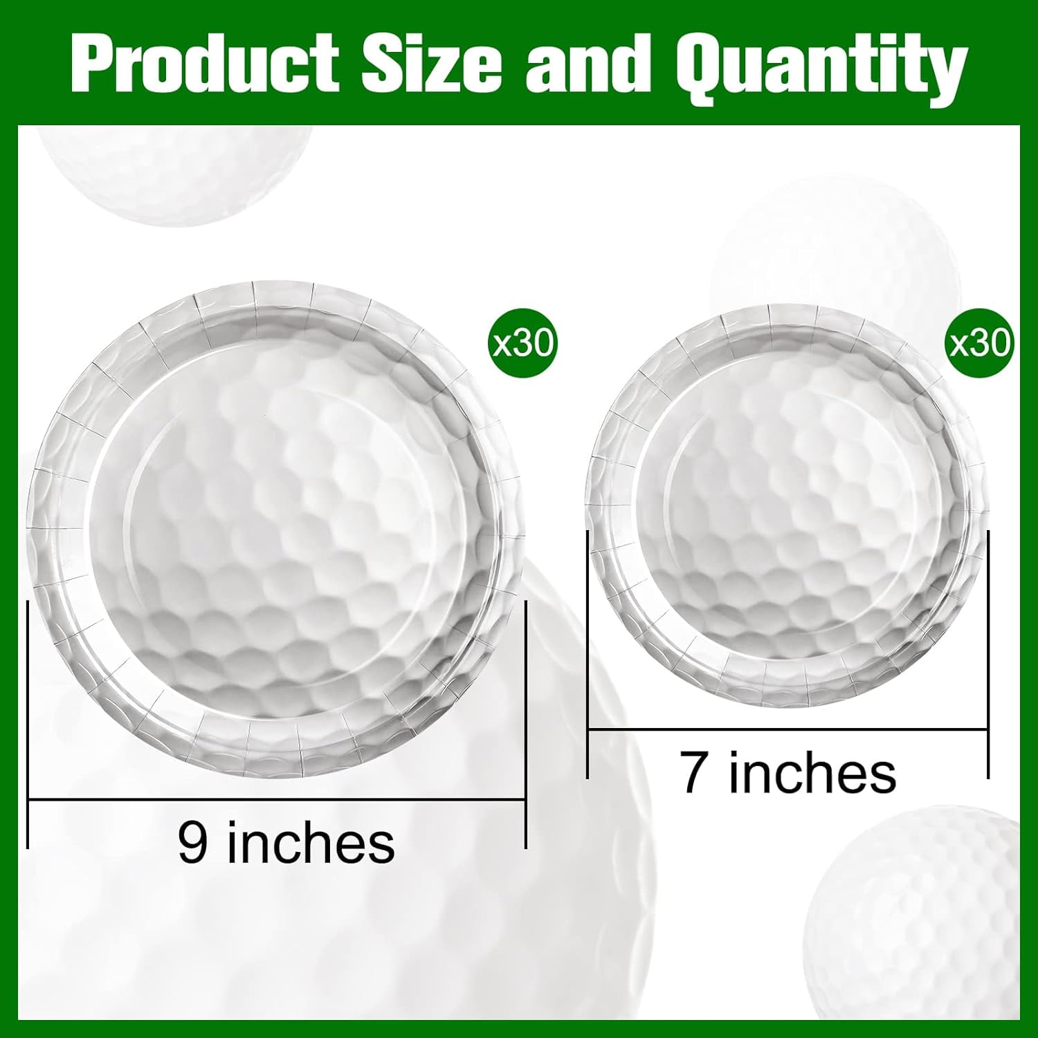 SHILIU-60 Pack Golf Ball Paper Plates, 7 Inch and 9 Inch Golf Paper ...