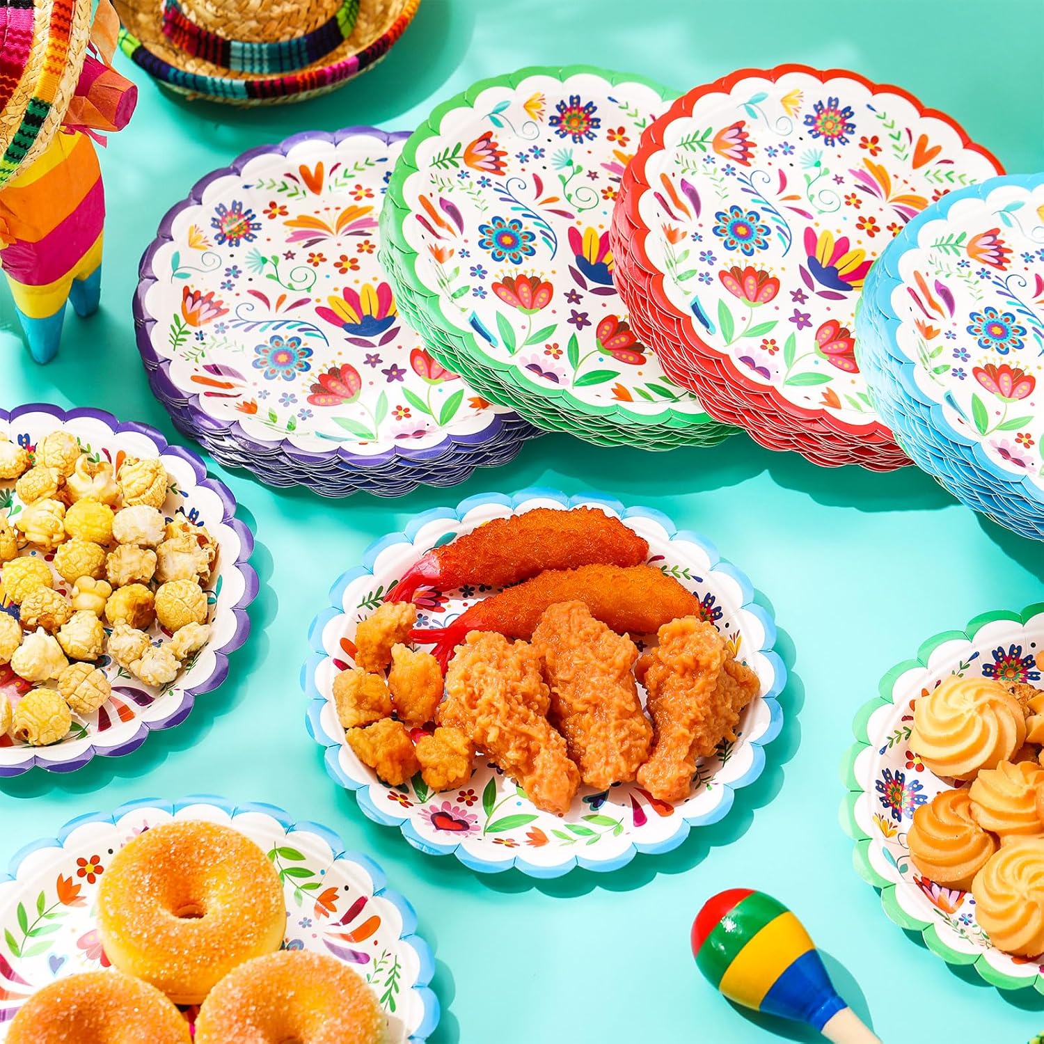 SHILIU-60 Pcs Mexican Paper Plates 7 Inch Disposable Fiesta Dessert ...