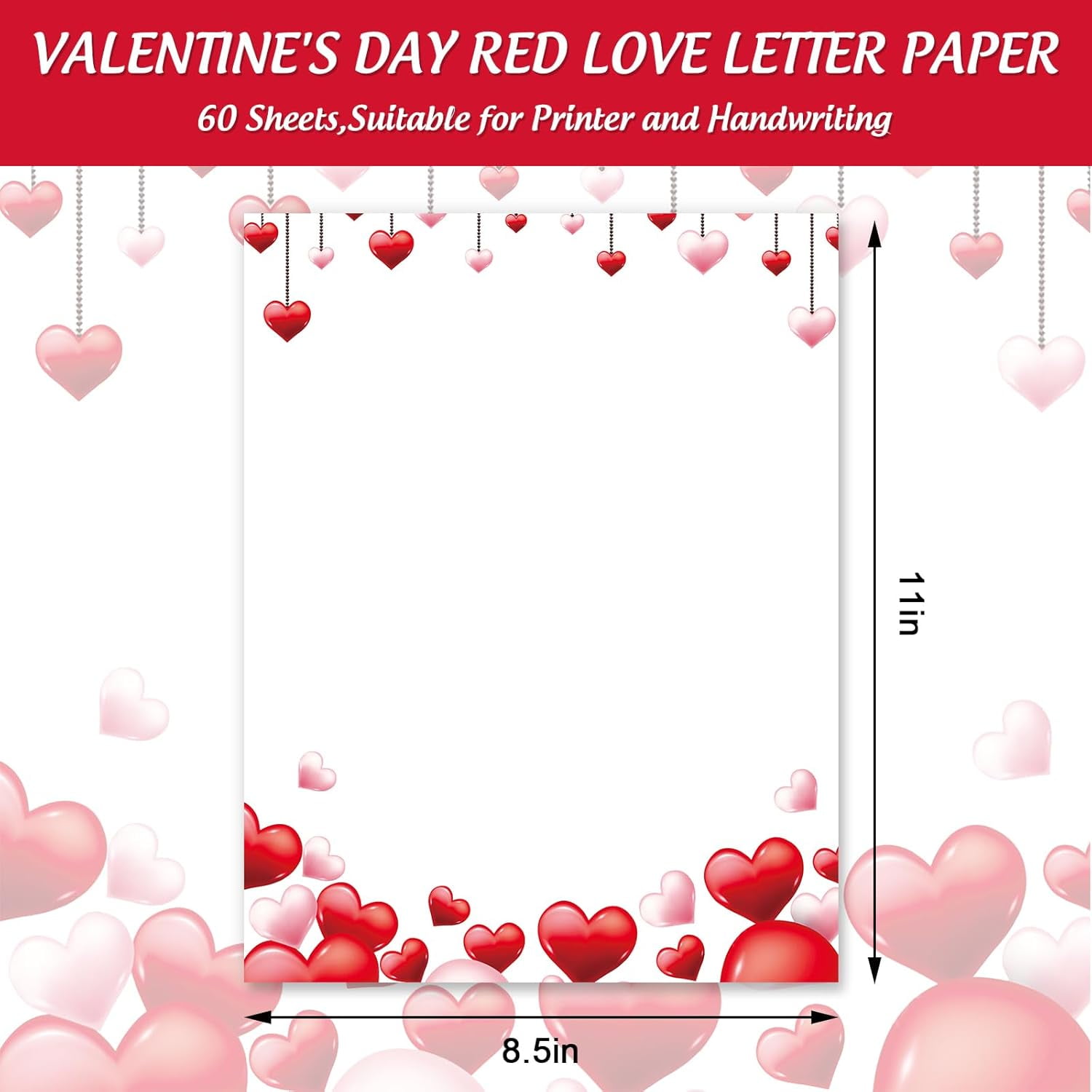 SHILIU-60 Sheets Valentine's Day Stationery Letterhead Paper Red Pink ...