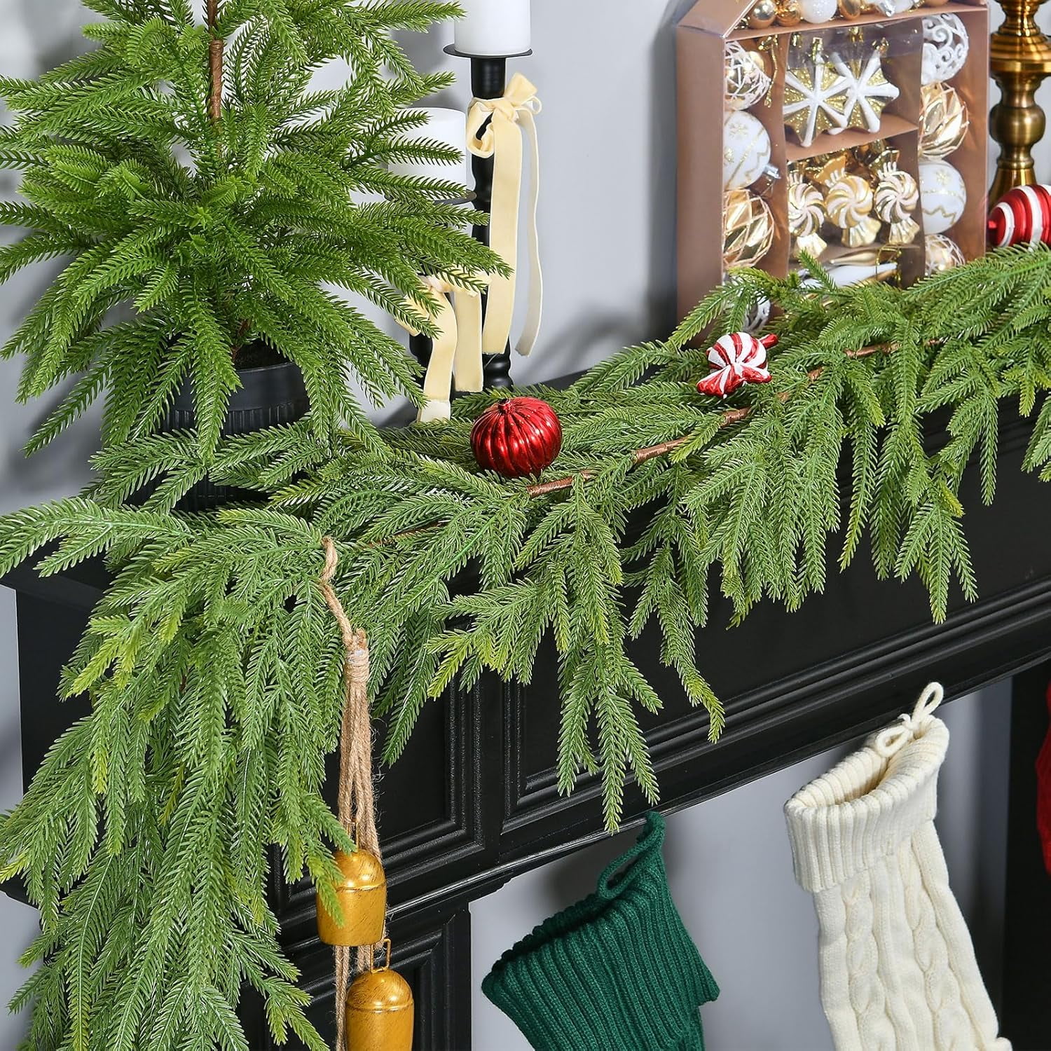 SHILIU-6FT 2Pack Real Touch Christmas Norfolk Pine Garland, Artificial ...
