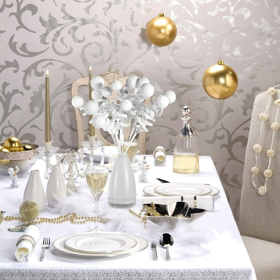 SHILIU-6PC Set White Christmas Tree Decoration Sequins Ball Curly Pick ...