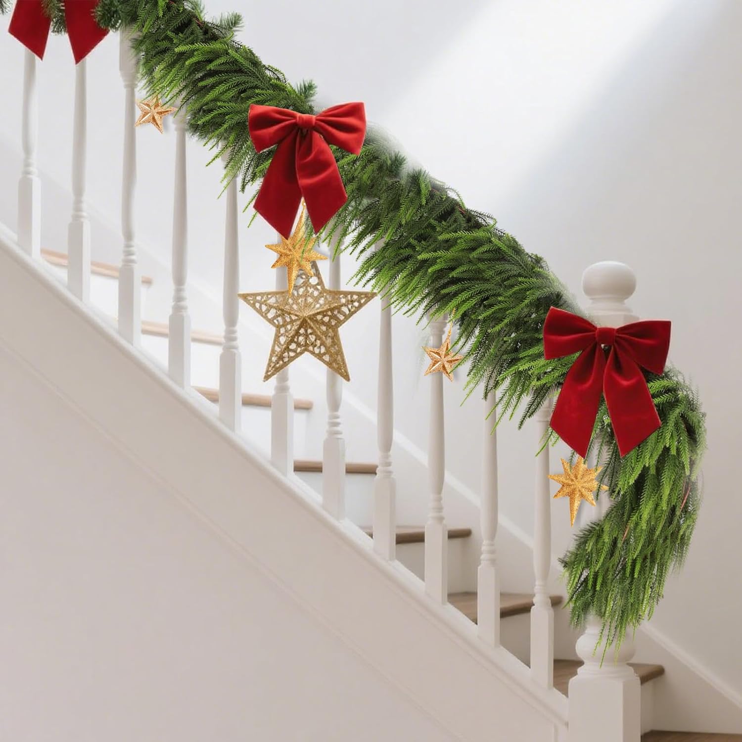 SHILIU-6ft 2Pcs Norfolk Pine Garland - Realistic Christmas Greenery ...