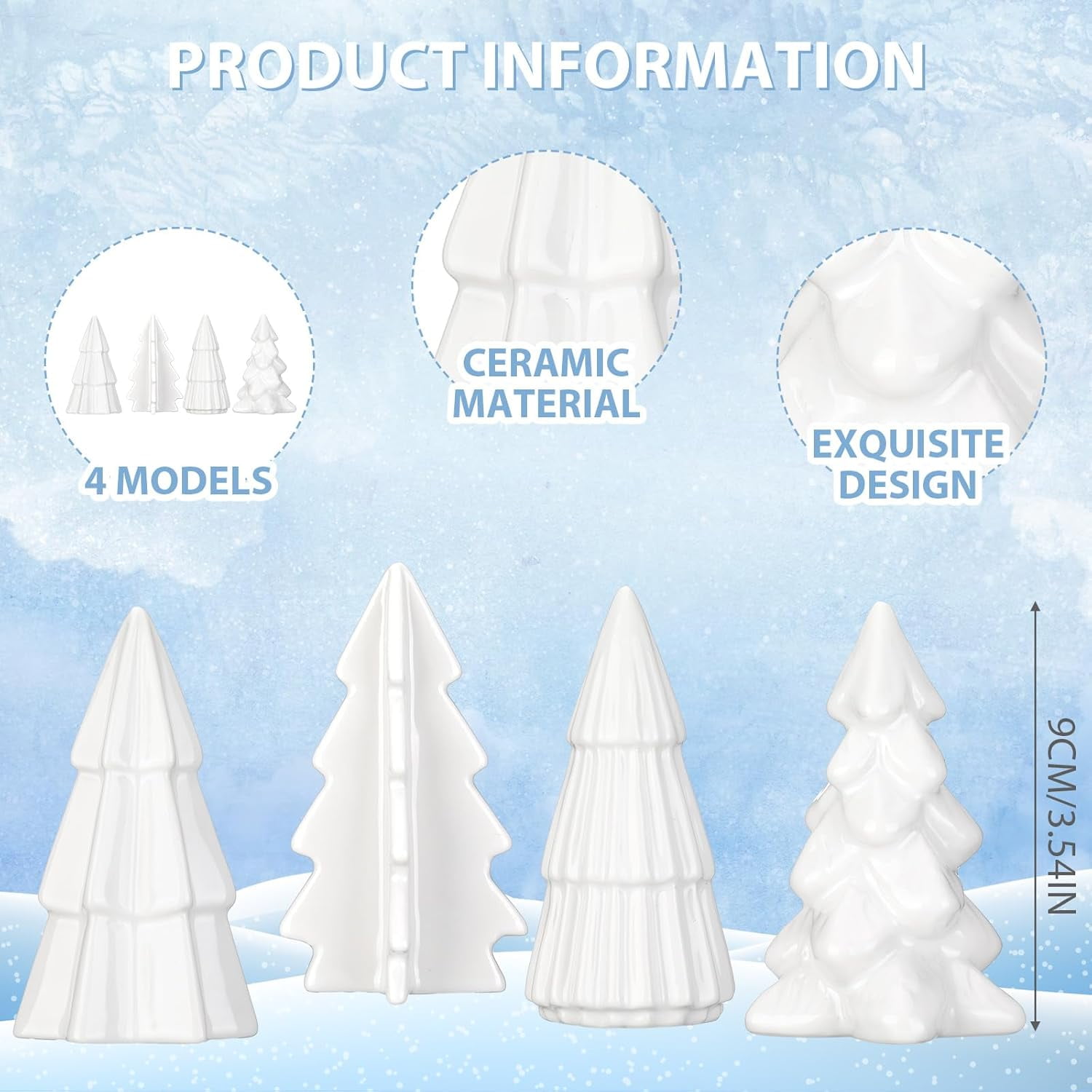 SHILIU-8 Pcs Ceramic Christmas Tree Porcelain Christmas Tree Winter ...