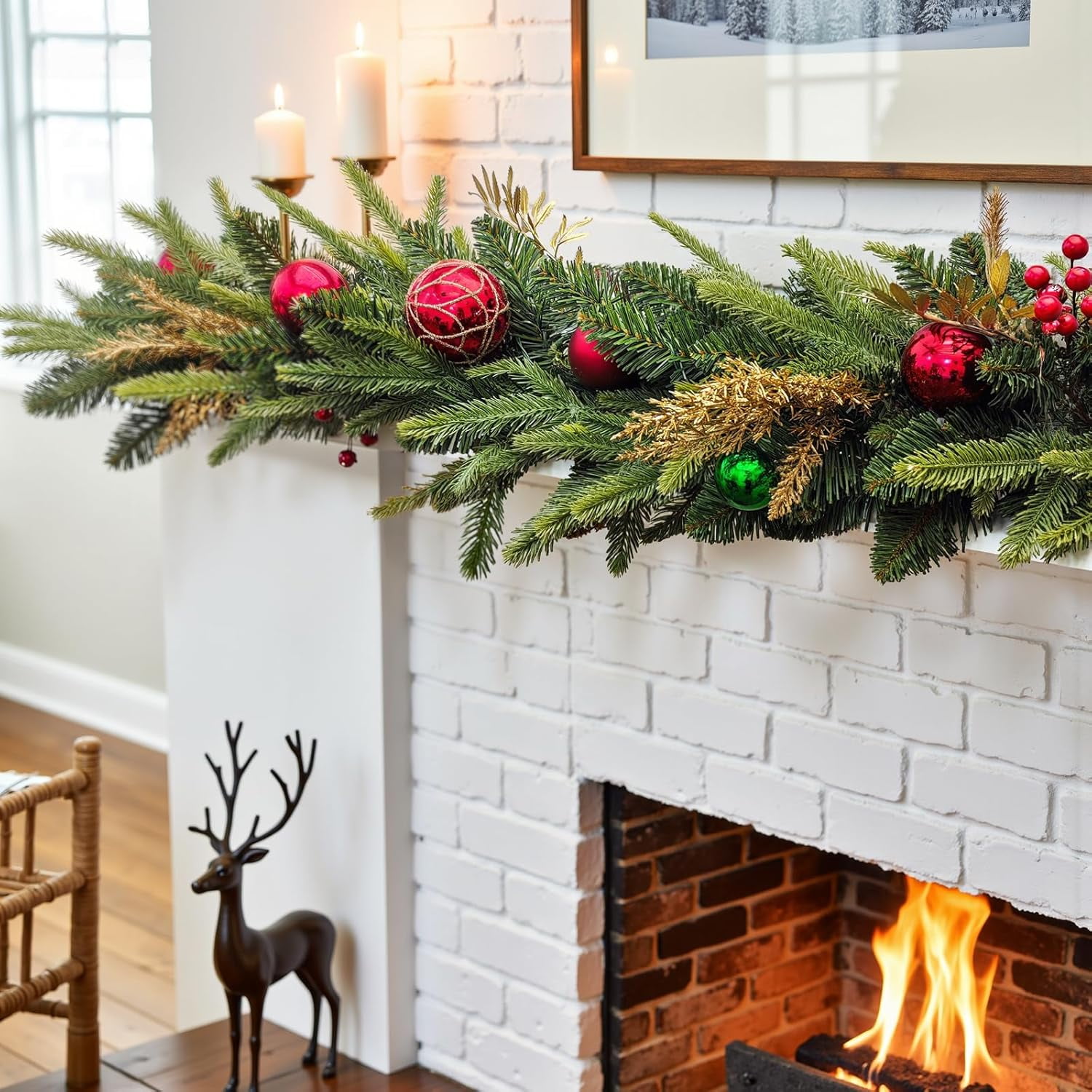 SHILIU-9 FT Pre-lit LED Christmas Garland with 20 Red Balls, Multi ...