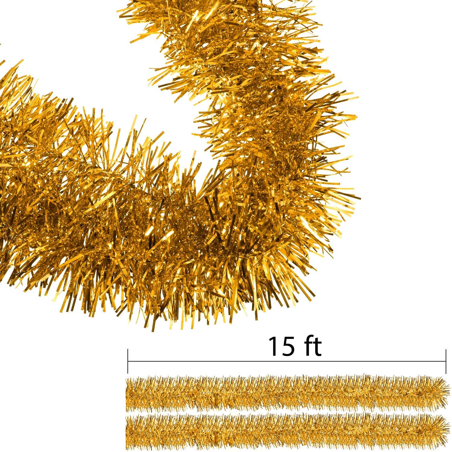 SHILIU-90 ft 6 Rolls Gold Tinsel Garland for Christmas Tree Decor ...