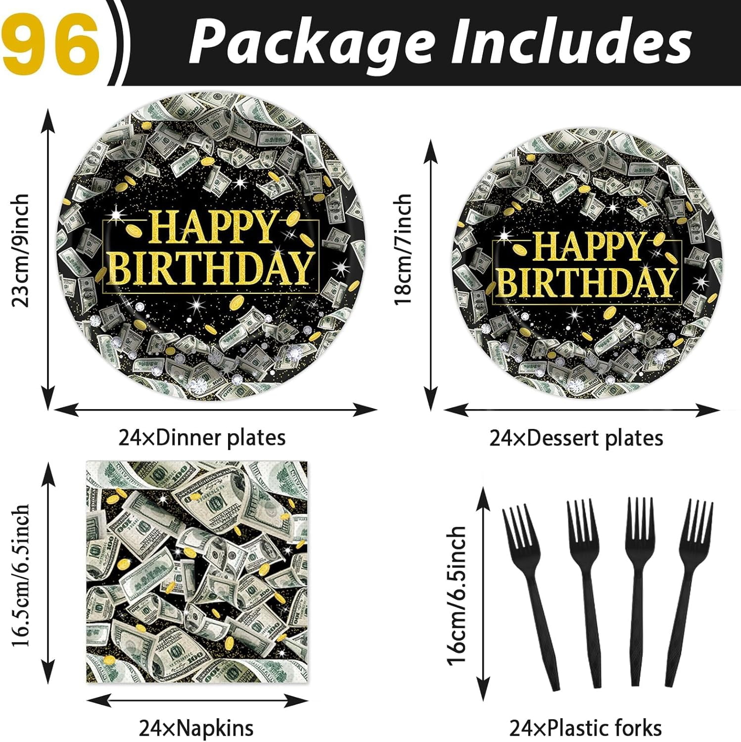 SHILIU-96PCS Money Birthday Party Supplies Paper Plates Napkins Money ...