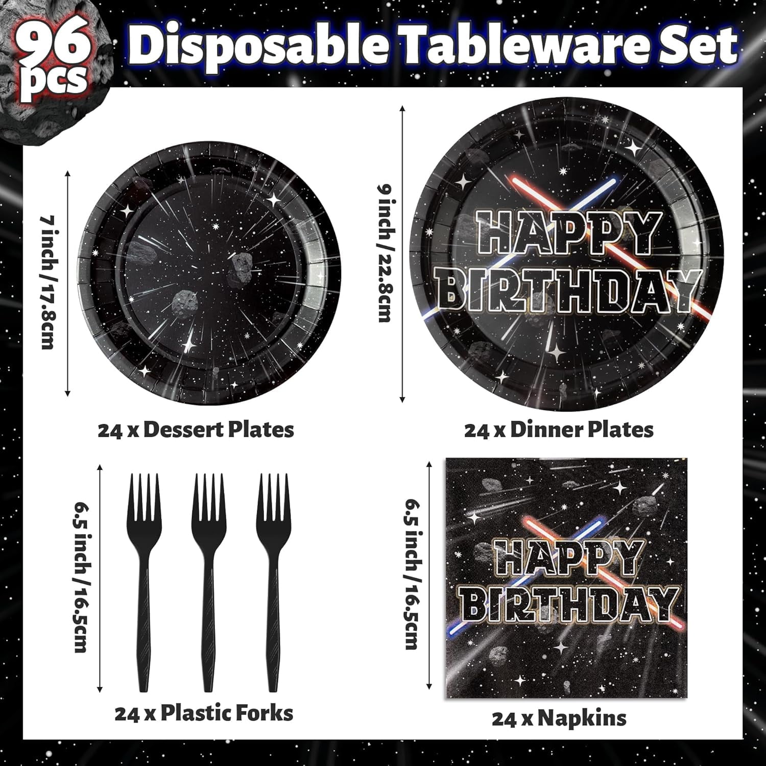 SHILIU-96Pcs Galaxy Movie Star Party Tableware Set, Party Supplies for ...