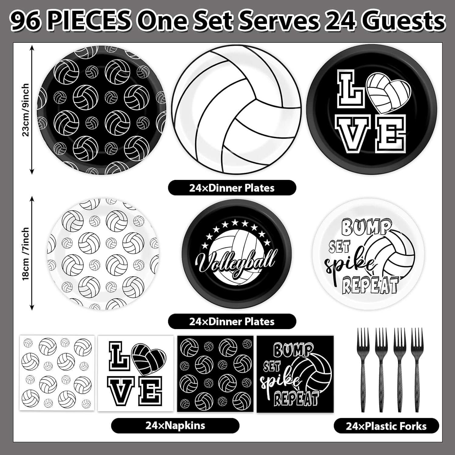 SHILIU-96Pcs Volleyball Birthday Party Decorations Volleyball Paper ...