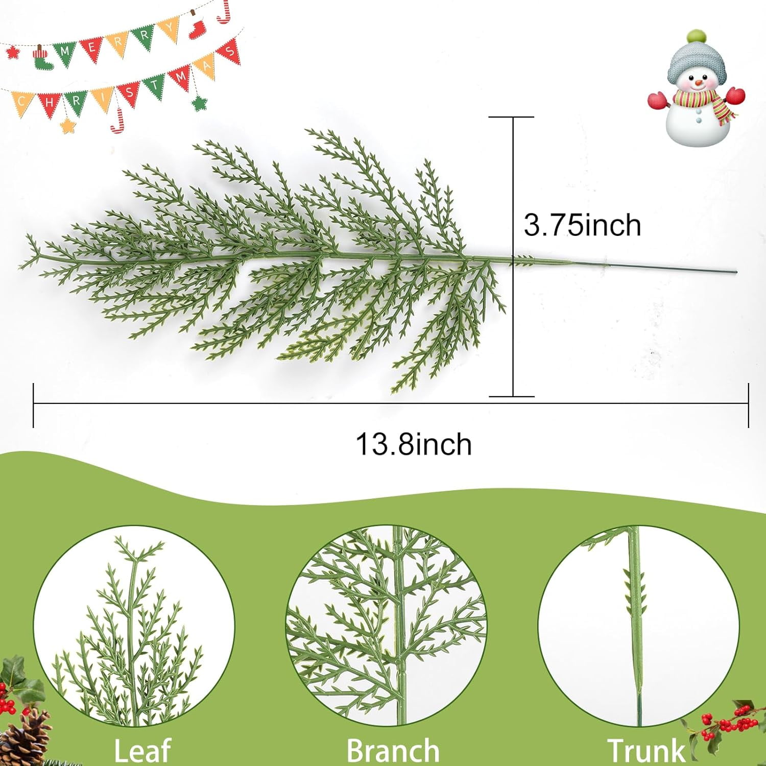 SHILIU-Artificial Pine Branches,40 Pcs Christmas Faux Cedar Stems ...