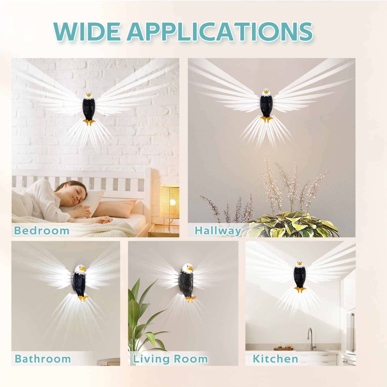SHILIU-Bald Eagle Wall Light, American Animal Bird Wall Night Light ...