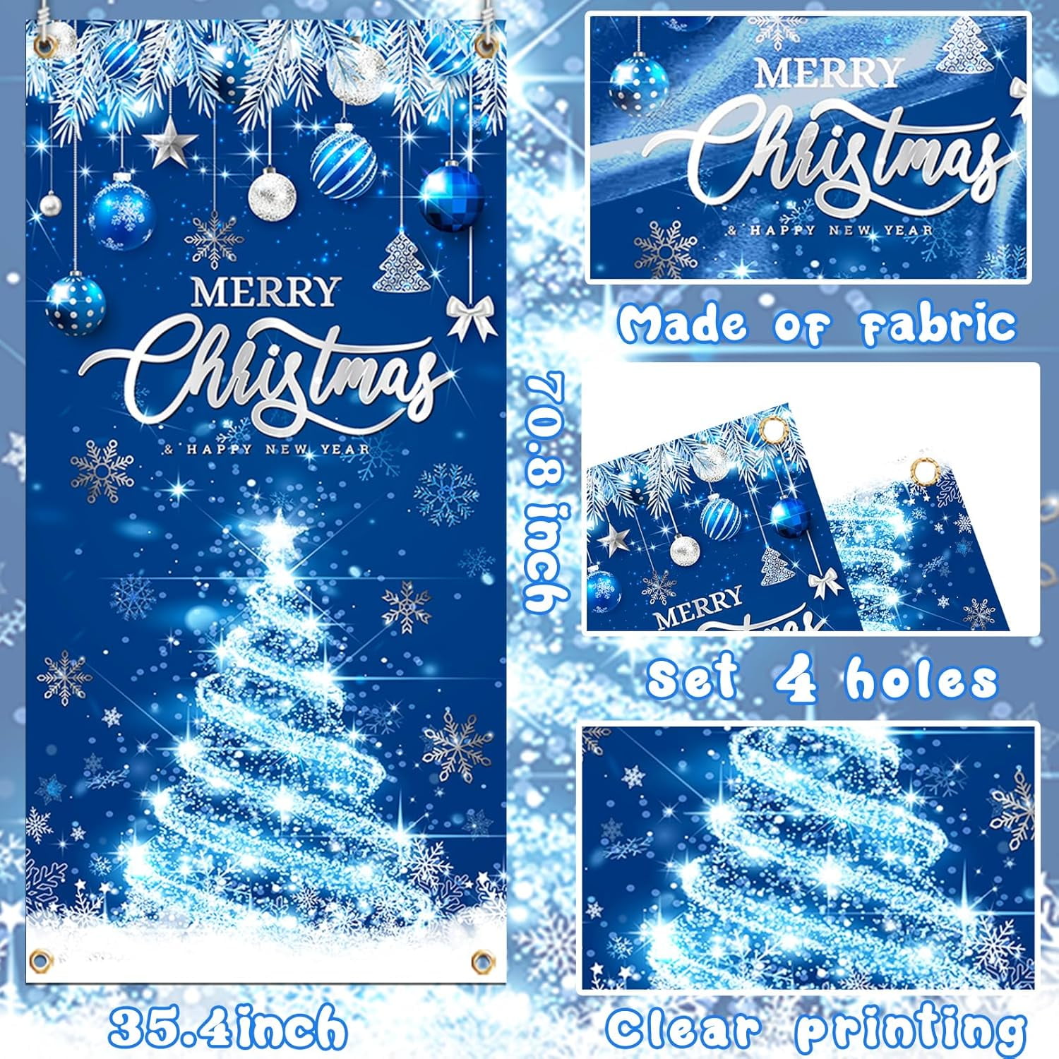 SHILIU-Blue Christmas Decorations Banner, 6x2.9FT Blue and Silver ...
