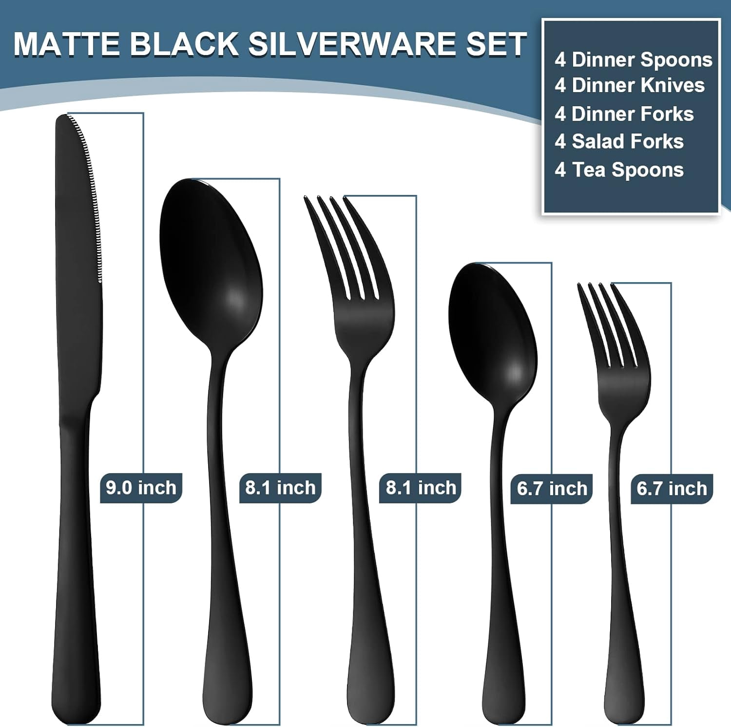 SHILIU-Briout Matte Black Silverware Set, Stainless Steel Cutlery Set ...