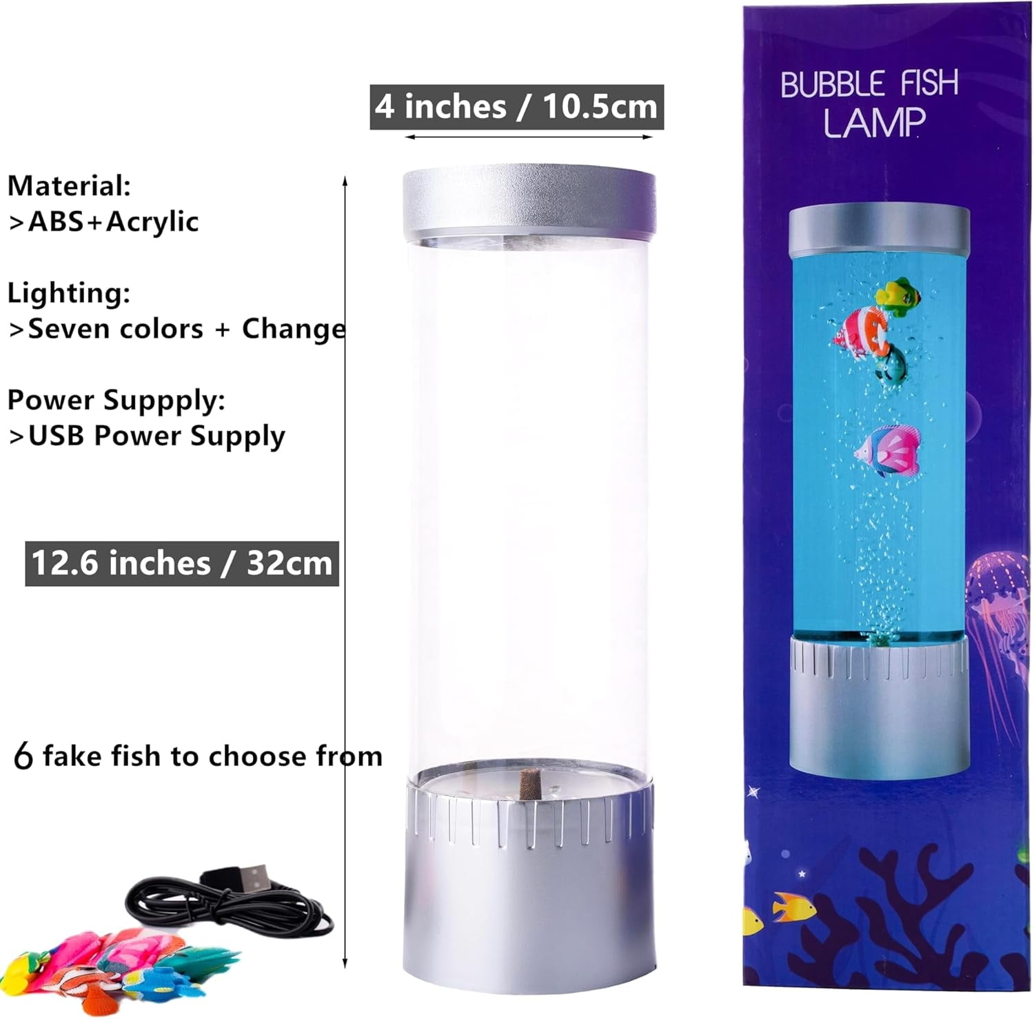 SHILIU-Bubble Fish Lamp, LED Aquarium Sensory Light, 1ft Colorful ...