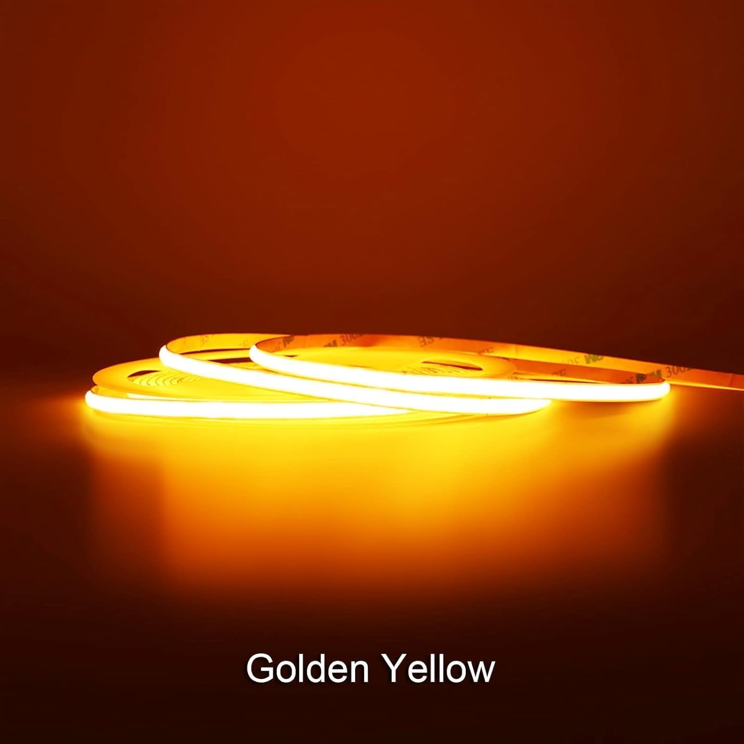 SHILIU-COB LED Strip Light, 16.4FT 12V Golden Yellow Narrow Width 5mm ...