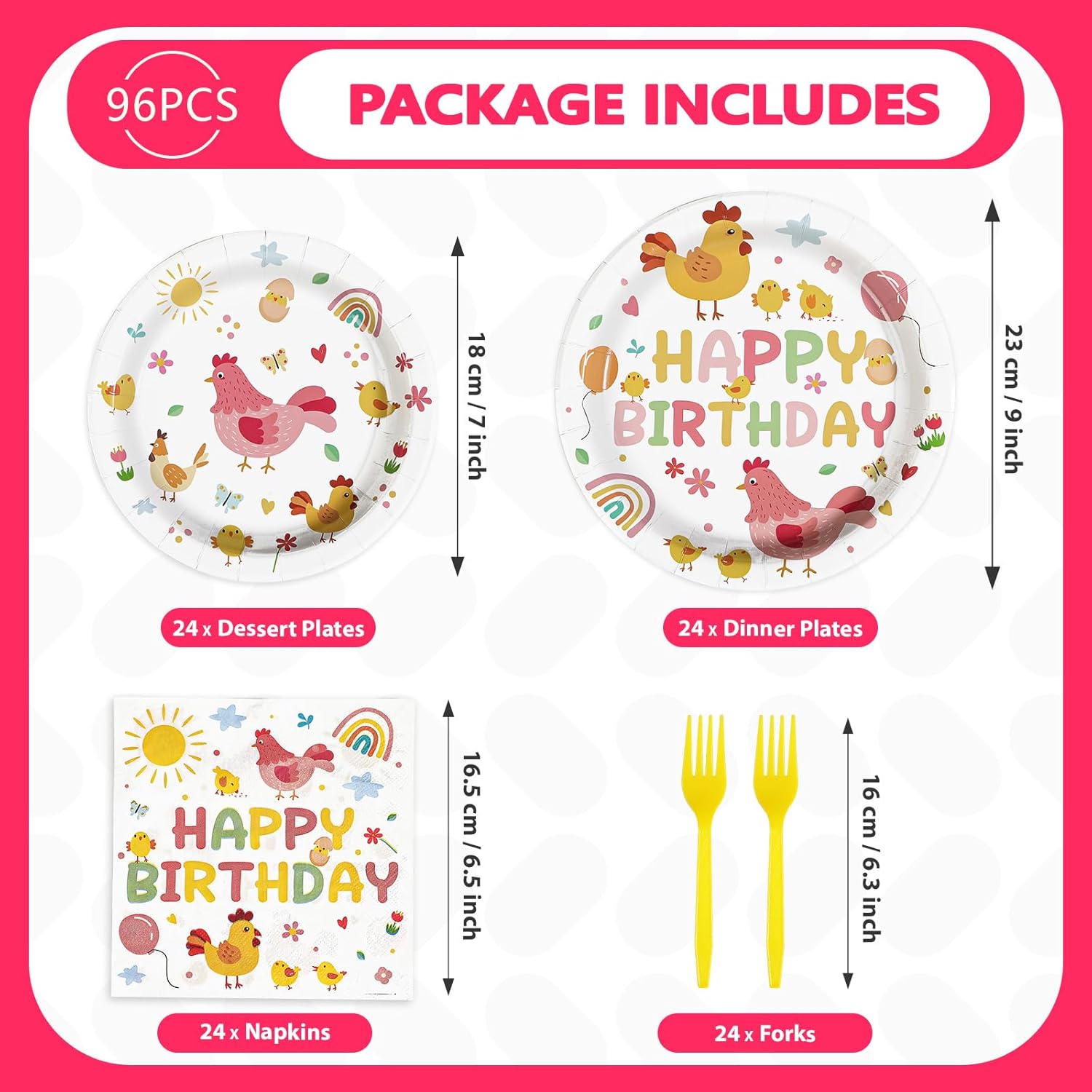 SHILIU-Chicken Birthday Party Decorations - 96Pcs Little Chick Birthday ...