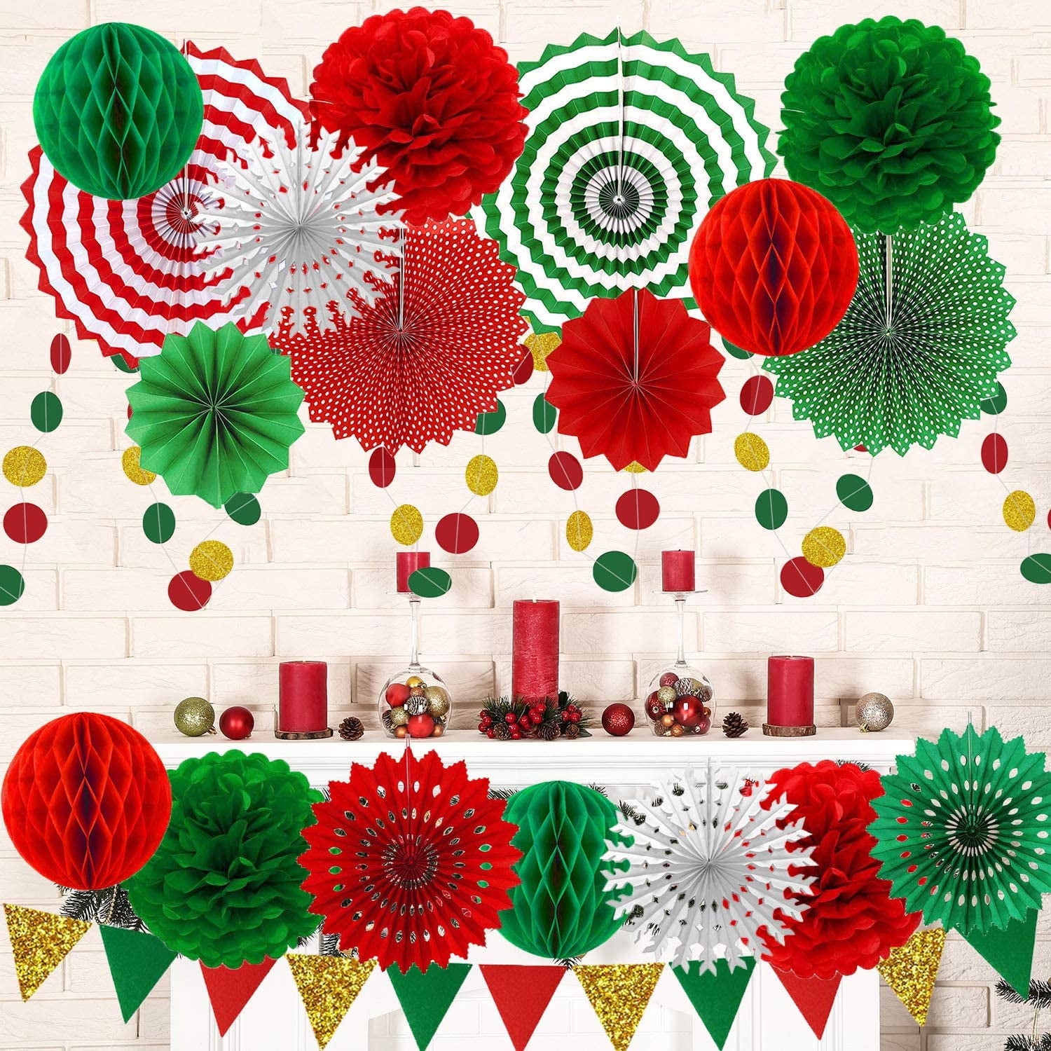 SHILIU-Christmas Party Decorations Paper Fans,Garlands String Circle ...