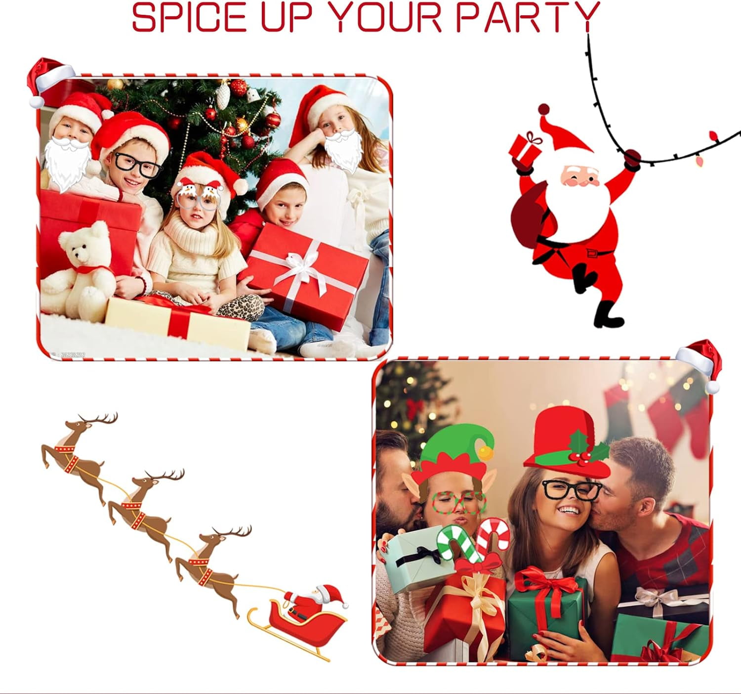 SHILIU-Christmas Photo Booth Props - Set of 32 Party Supplies, Pose ...