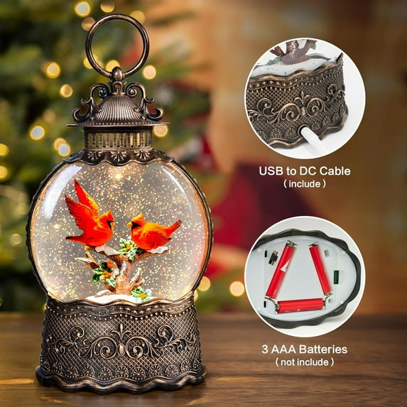SHILIU-Christmas Snow Globes Lantern, Cardinal Musical Snow Globes with ...
