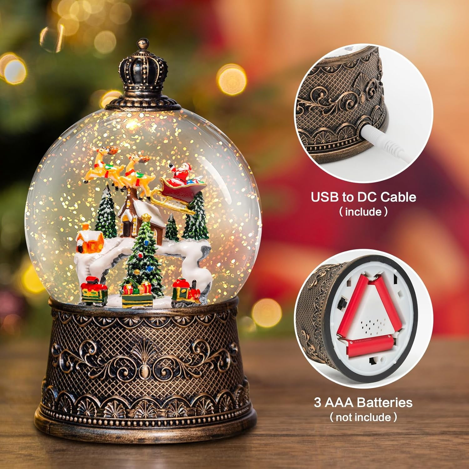 SHILIU-Christmas Snow Globes Lantern with Music, Winter Village Scene ...