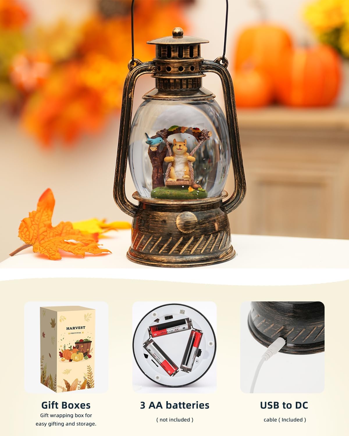 SHILIU-Christmas Snow Globes Squirrel Light Up 6H Timer Glitter Snow ...