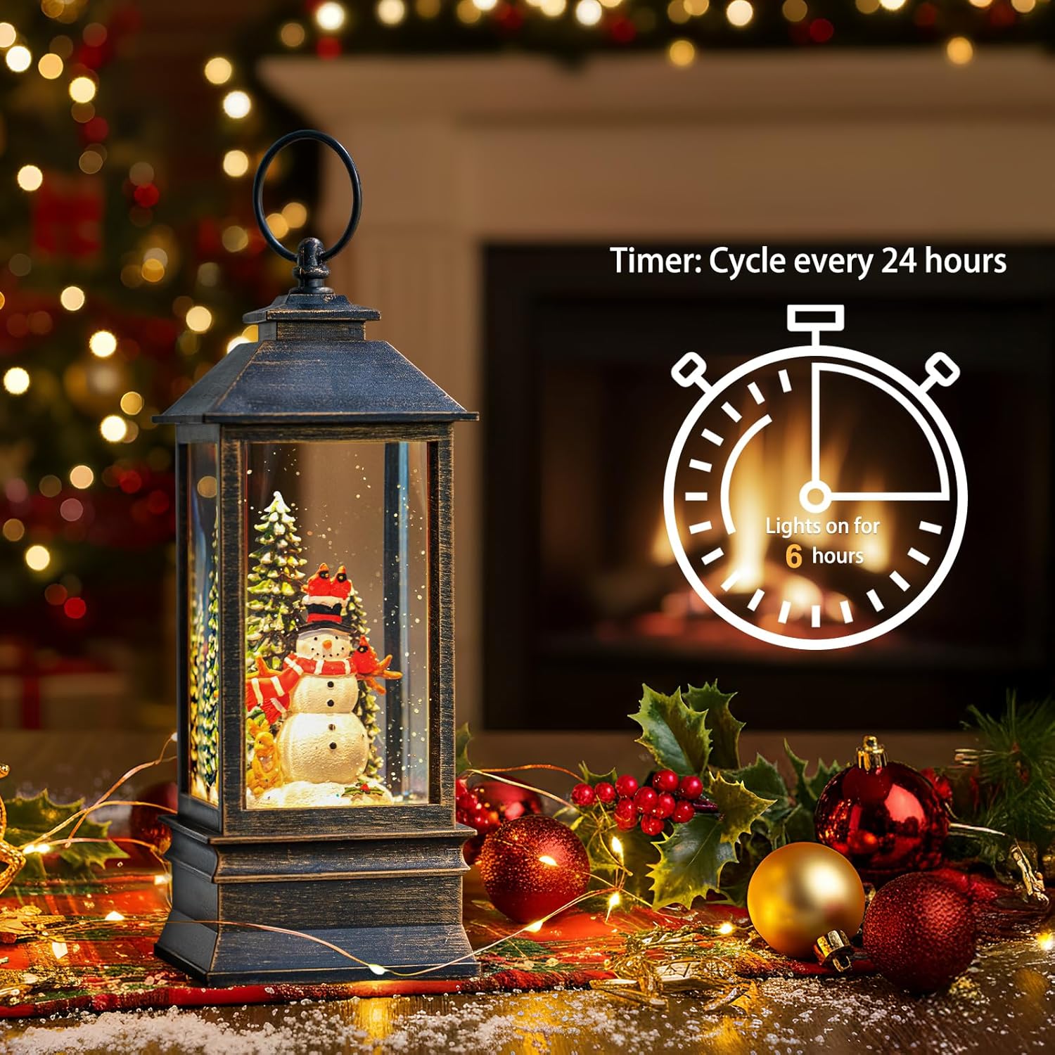 SHILIU-Christmas Snow Globes Water Lantern with Snowman, Black Brush ...
