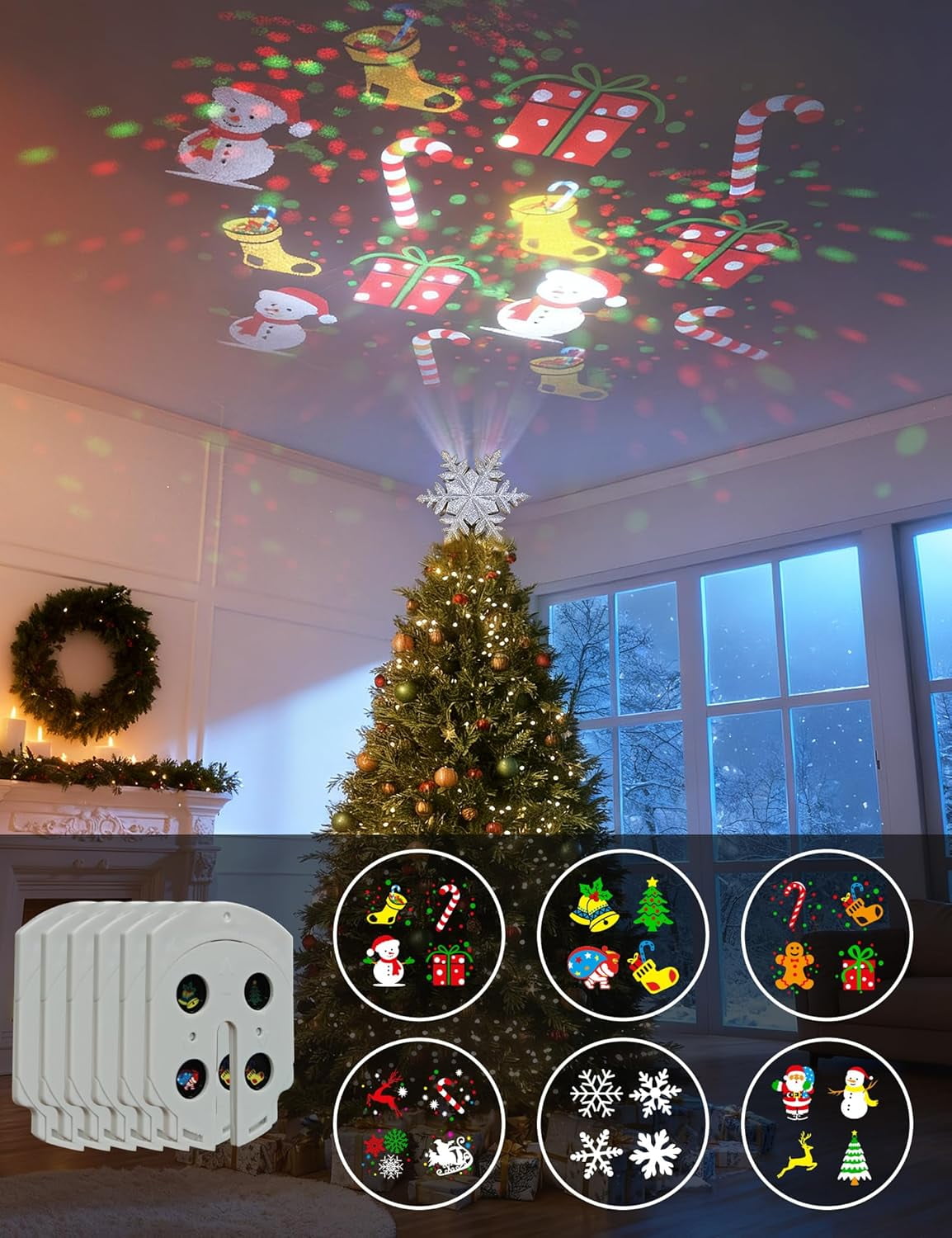 SHILIU-Christmas Tree Topper Lighted with 6 Projected Patterns, Led ...