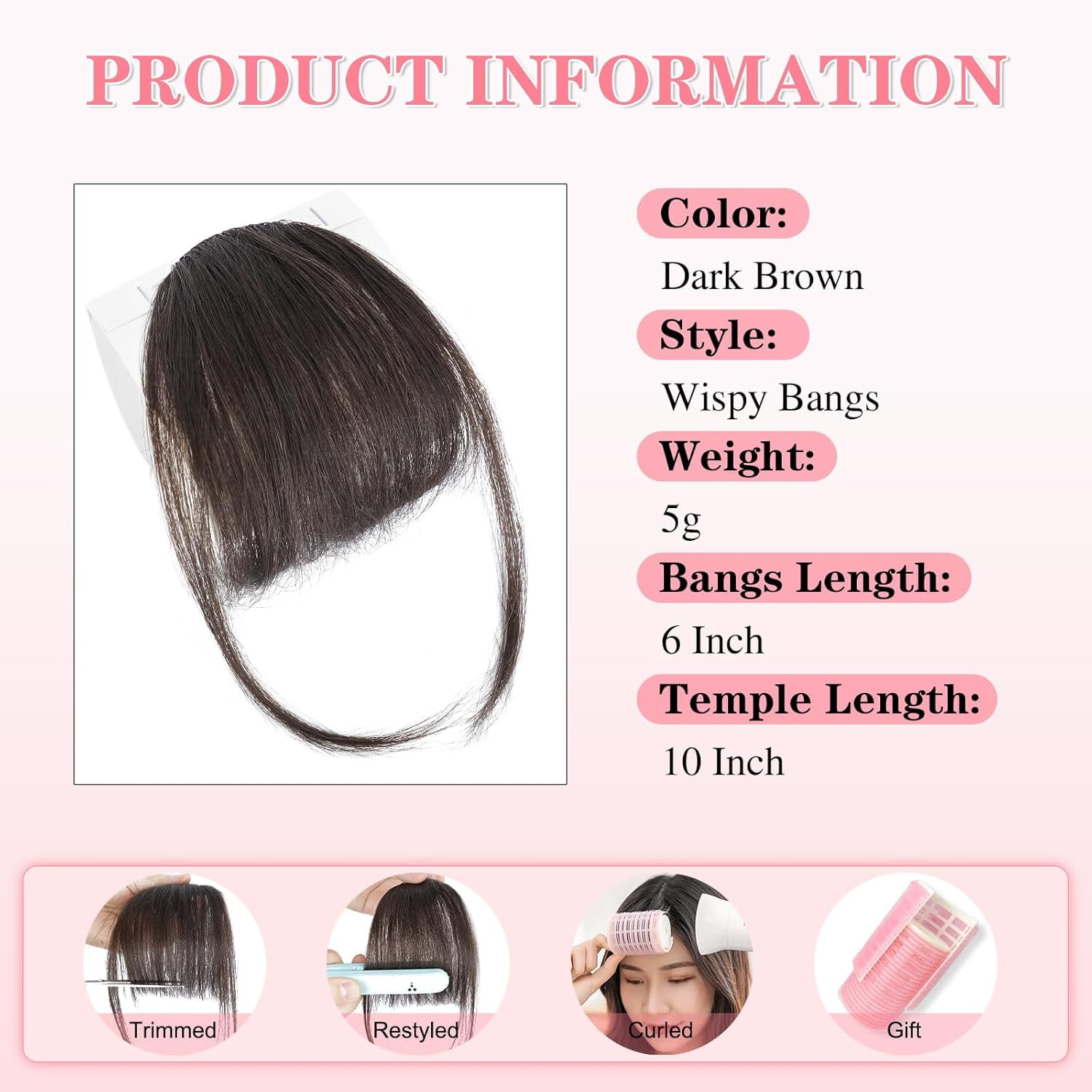 SHILIU-Clip in Bangs, 100% Real Human Hair Dark Brown Fake Bangs Clip ...