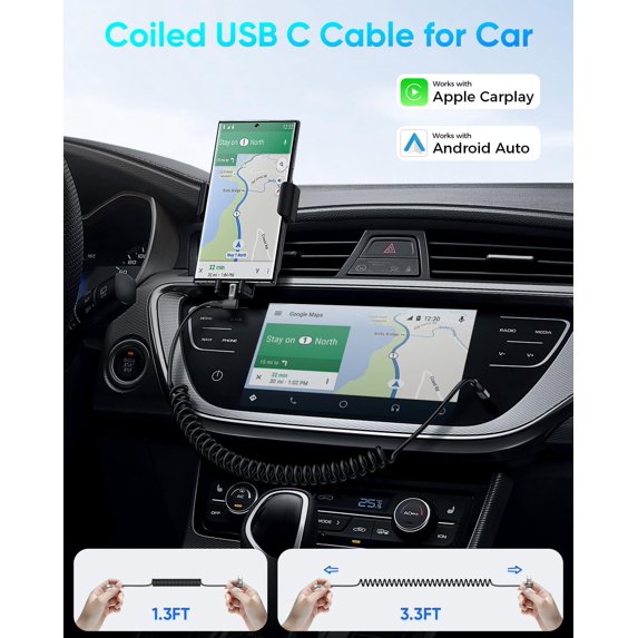 SHILIU-Coiled USB C to USB C Cable, 2-Pack 5FT【Comfortable Length:1.3-3 ...