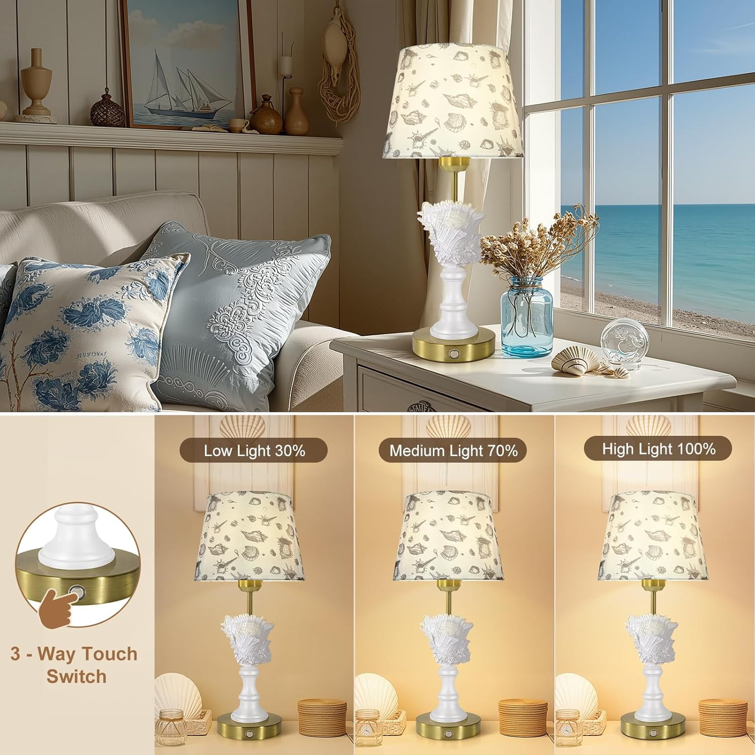 SHILIU-Conch Shell Rechargeable Lamp, Cordless Lamps, 4400mAh Battery ...