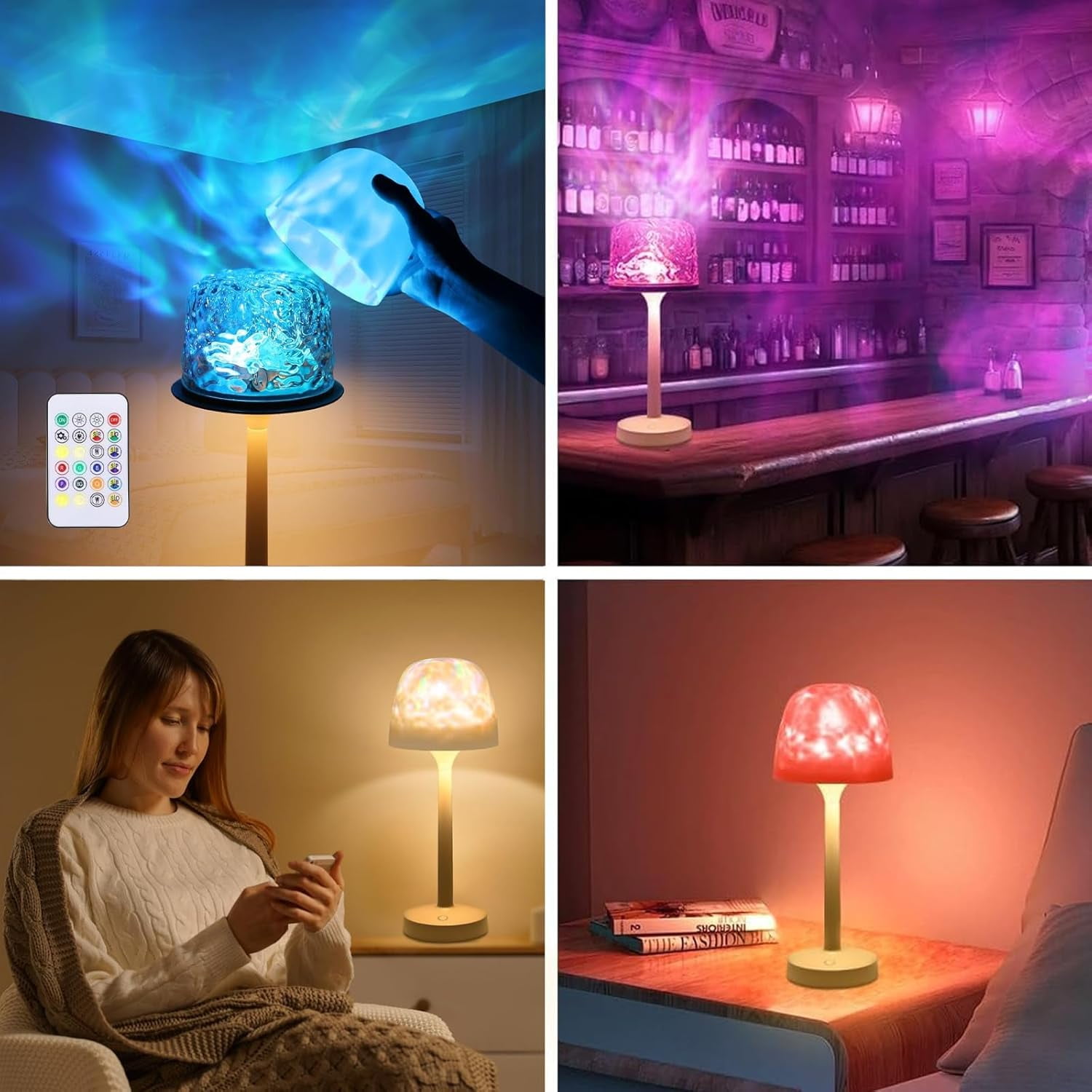SHILIU-Cordless Shower Lamp,Bedside Lamp,Touch Ocean Wave Projector ...