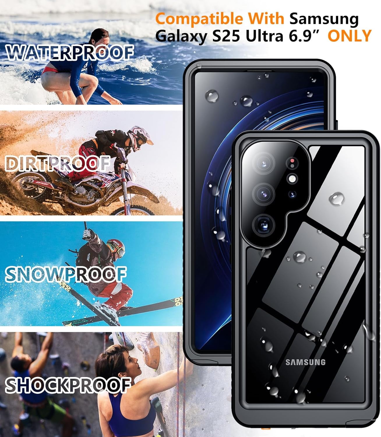 SHILIU-Designed for Samsung Galaxy S25 Ultra Case Waterproof, Built-in ...