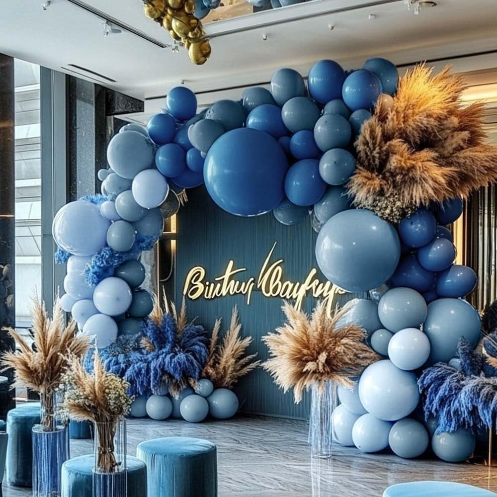 SHILIU-Dusty Blue Balloon Arch Double Stuffed Light Dark Blue Balloons ...