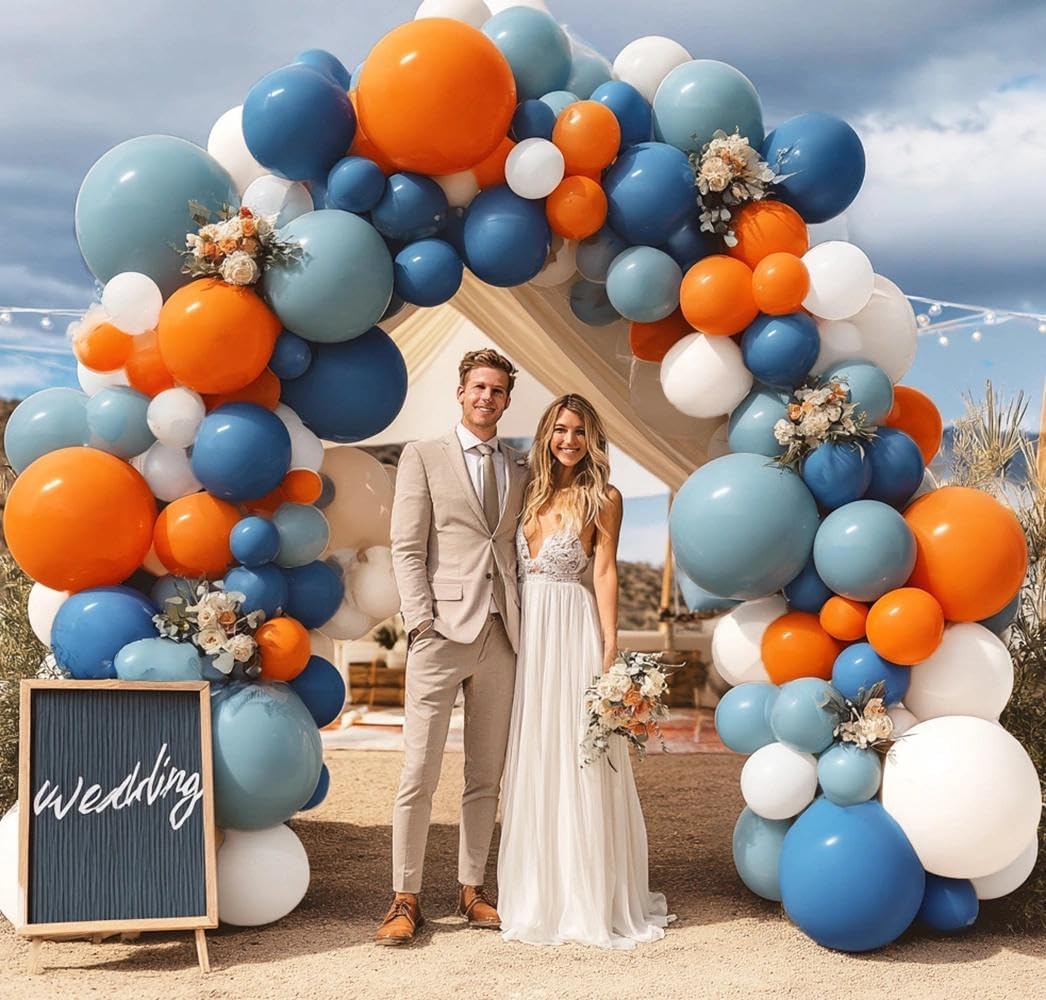 SHILIU-Dusty Blue Orange Balloon Arch, Double Stuffed Burnt Orange Blue ...