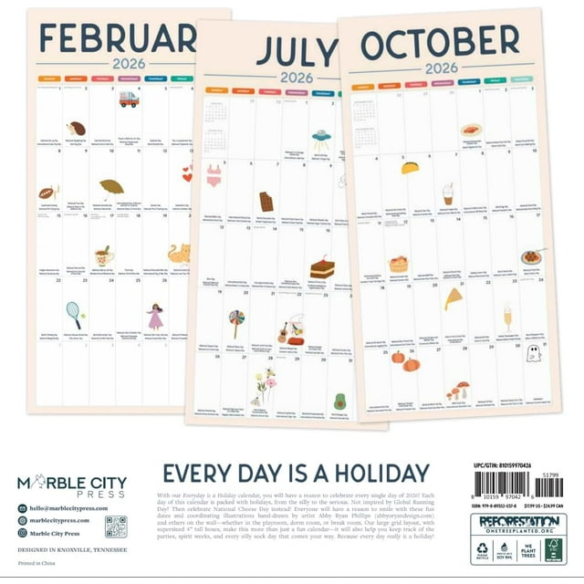 SHILIU-Every Day is a Holiday Calendar 2026 | Large Grid Wall Calendar ...